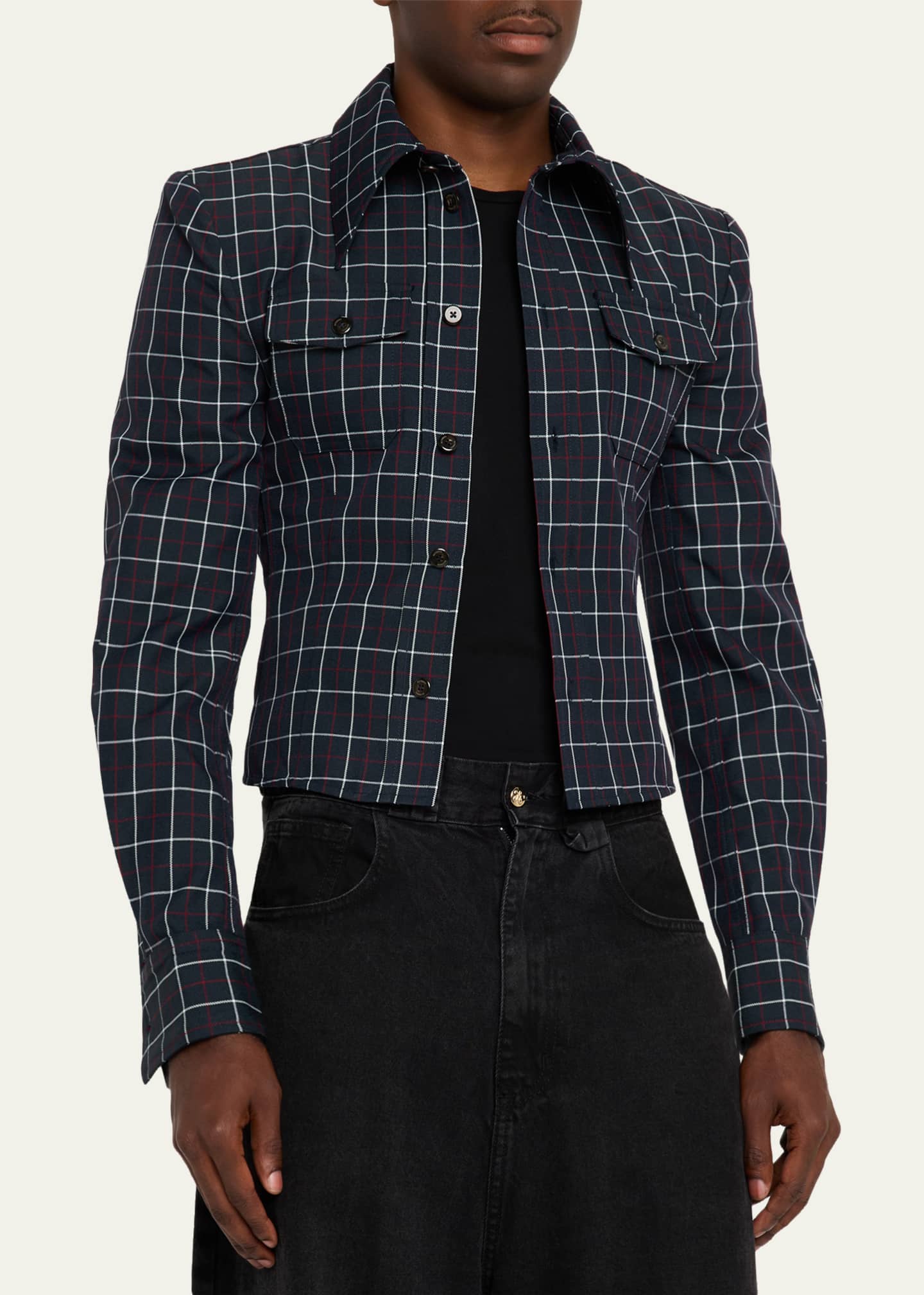 Willy Chavarria Men's Chavella Check Point-Collar Cropped Button-Down ...