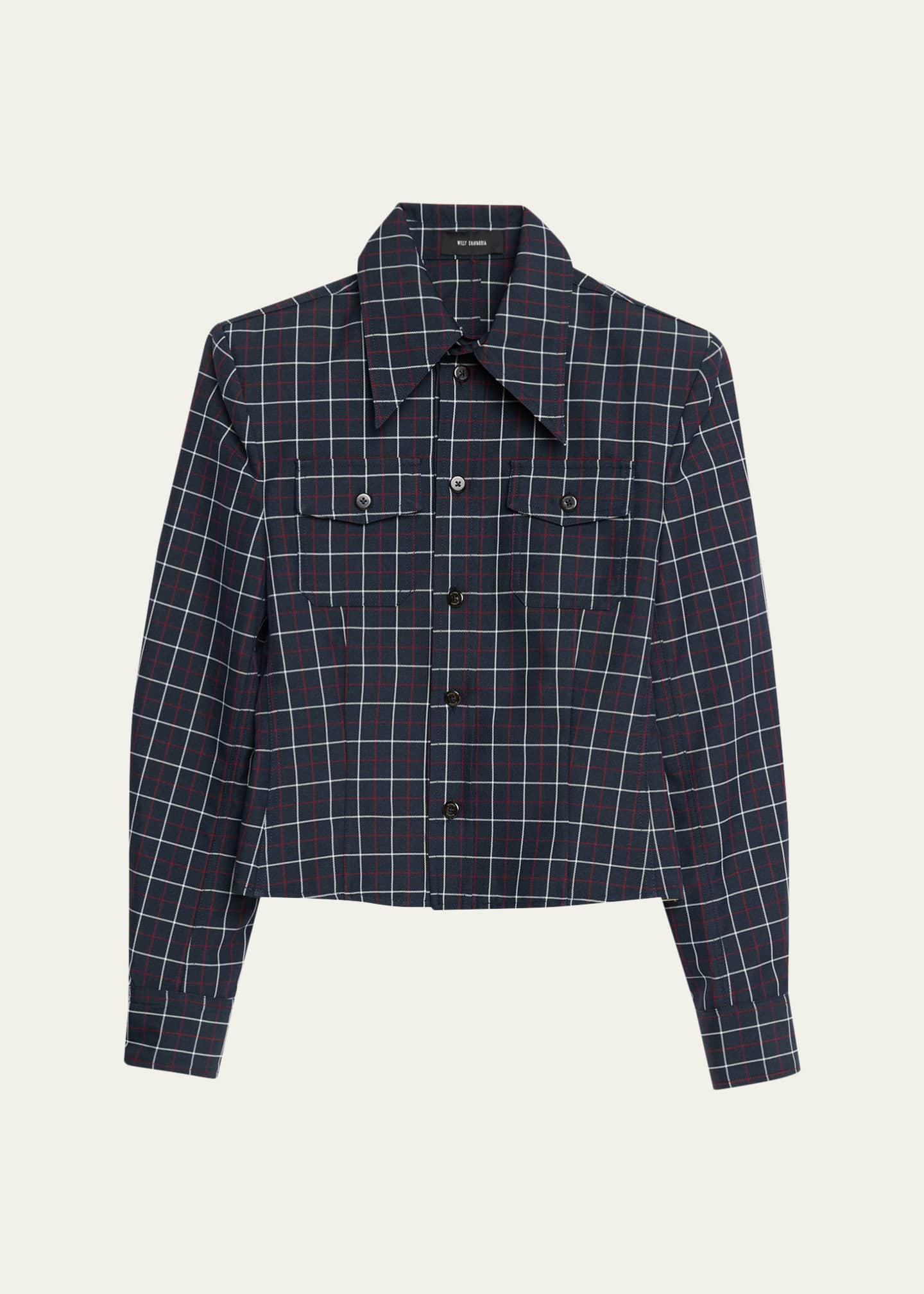 Willy Chavarria Men's Chavella Check Point-Collar Cropped Button-Down ...