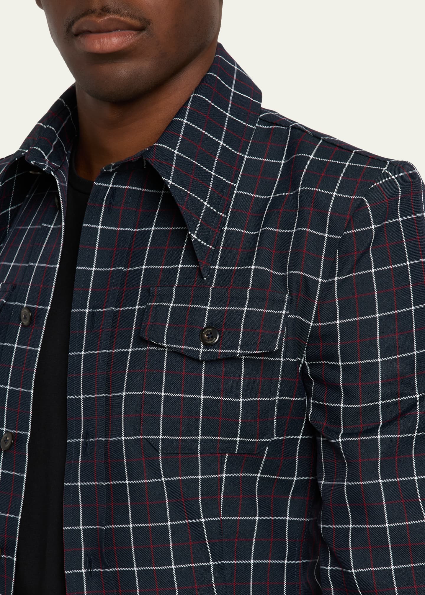 Willy Chavarria Men's Chavella Check Point-Collar Cropped Button-Down ...