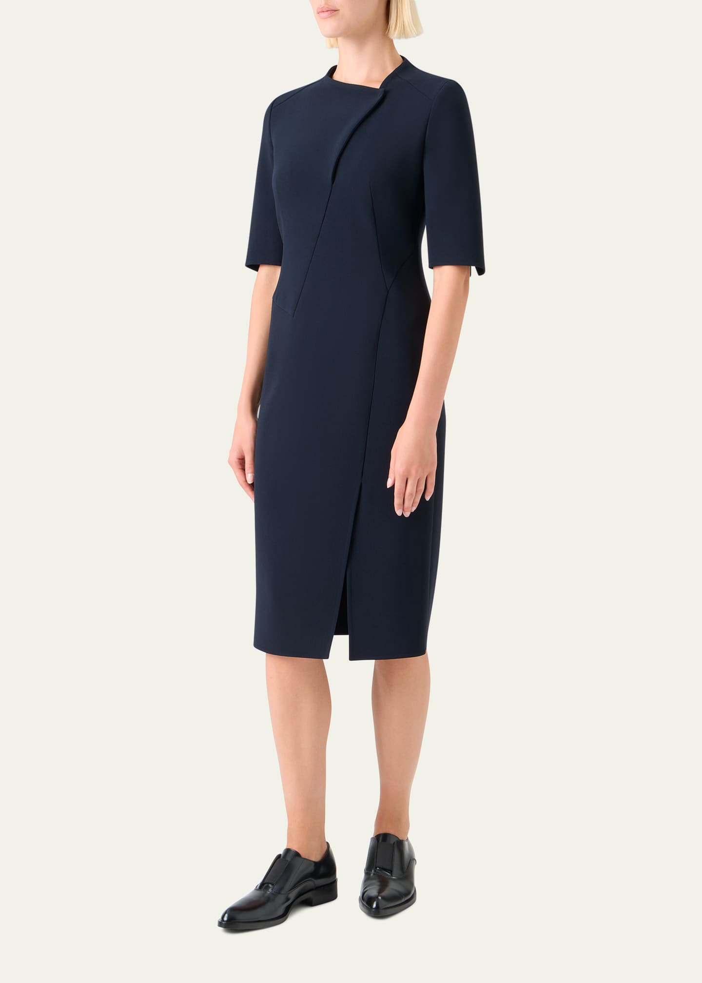 Akris Asymmetric Slit Short-Sleeve Midi Dress - Bergdorf Goodman