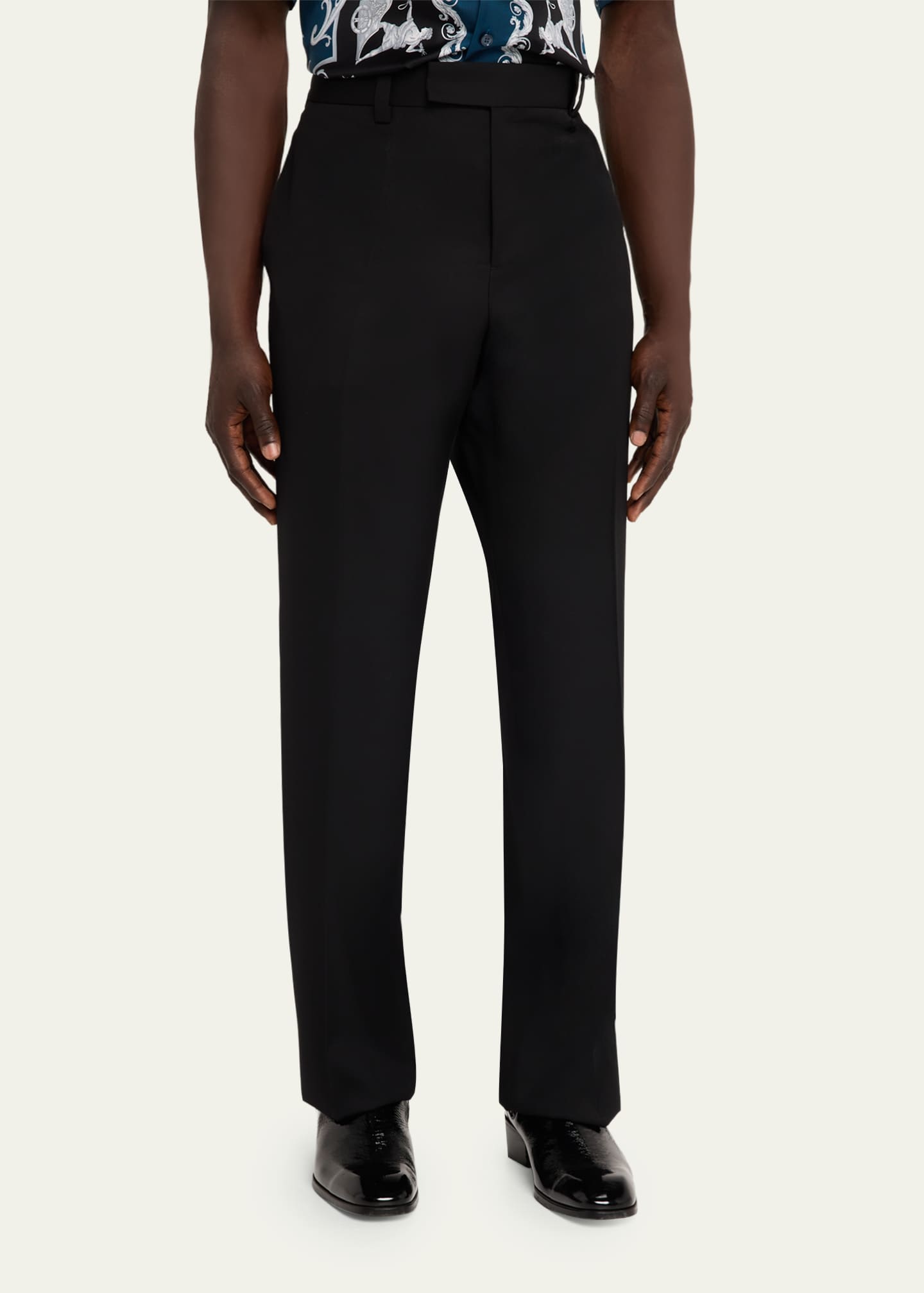 Versace Men's Wool Straight Leg Flat-Front Trousers - Bergdorf Goodman