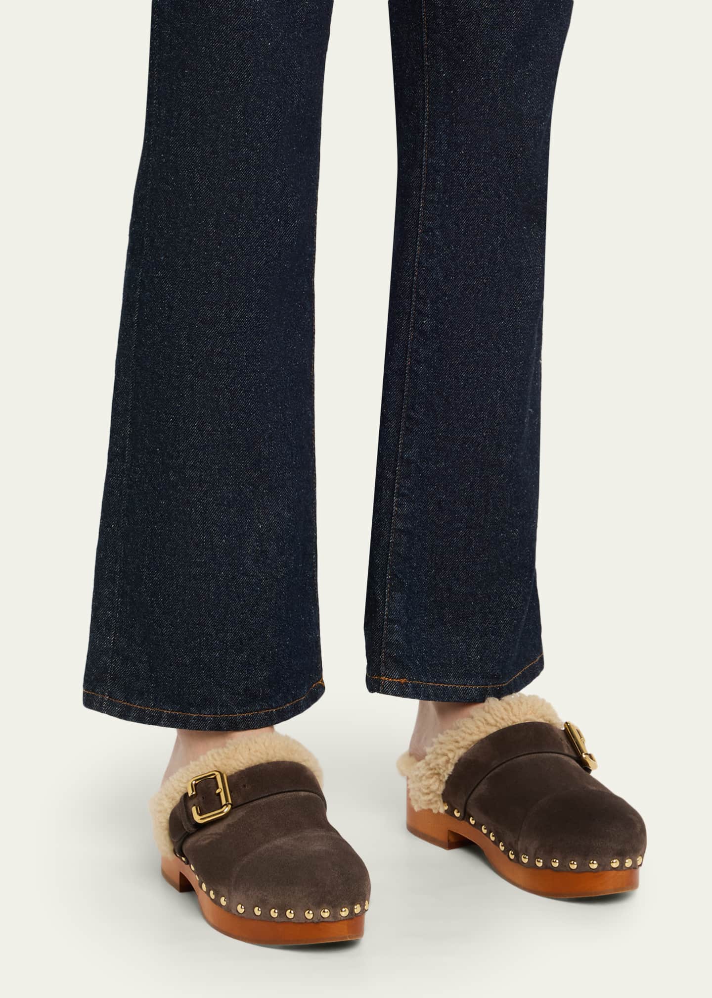 Chloe Jeanette Suede Shearling-Lined Clogs - Bergdorf Goodman