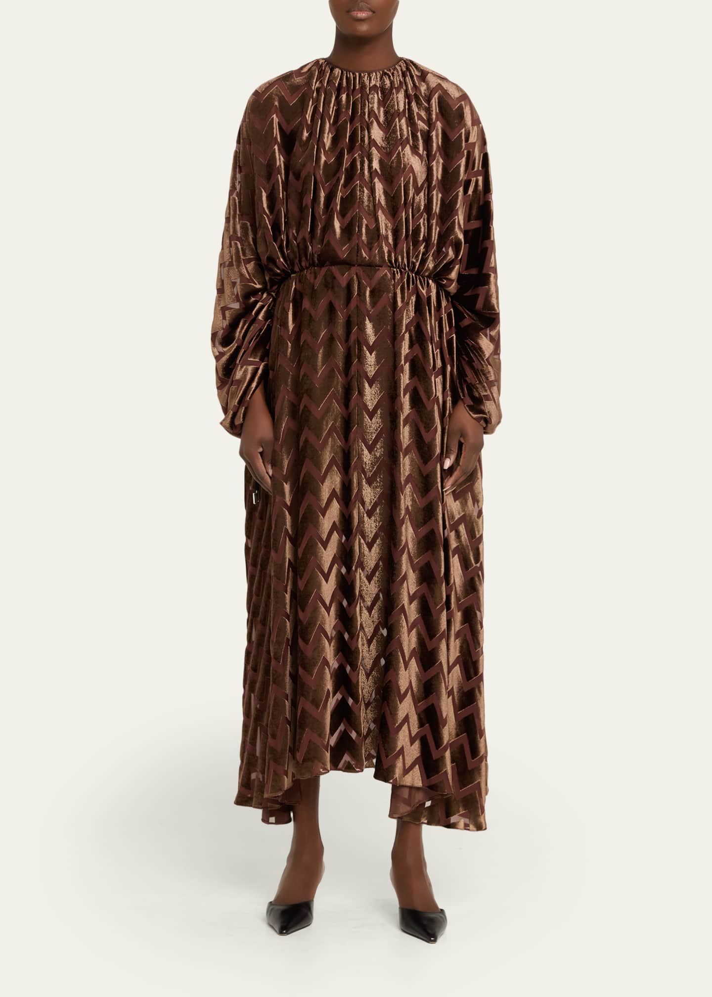 Lanvin Zig Zag Devore Velvet Midi Dress - Bergdorf Goodman