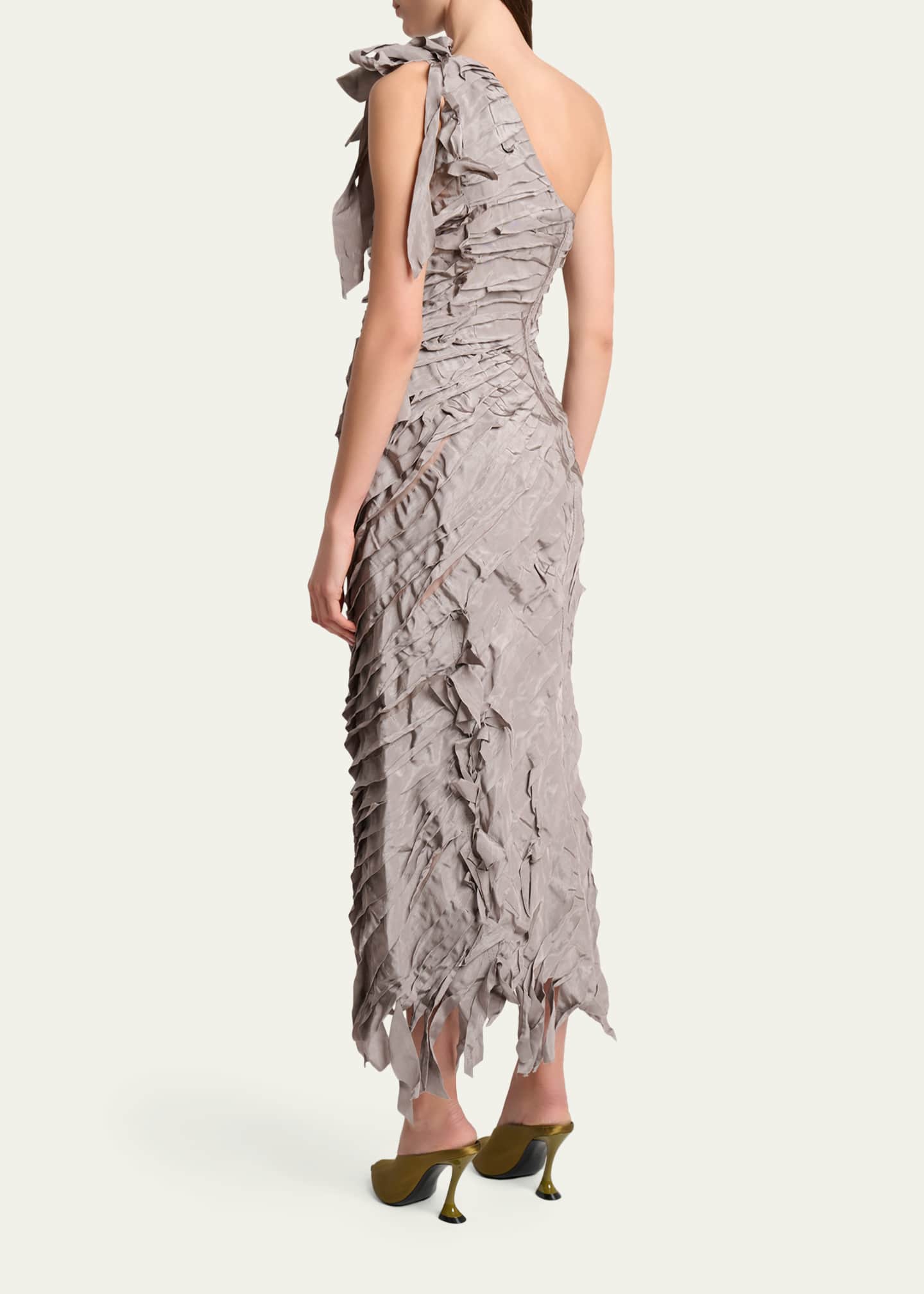 Lanvin One-Shoulder Tiered Ribbon Midi Dress - Bergdorf Goodman