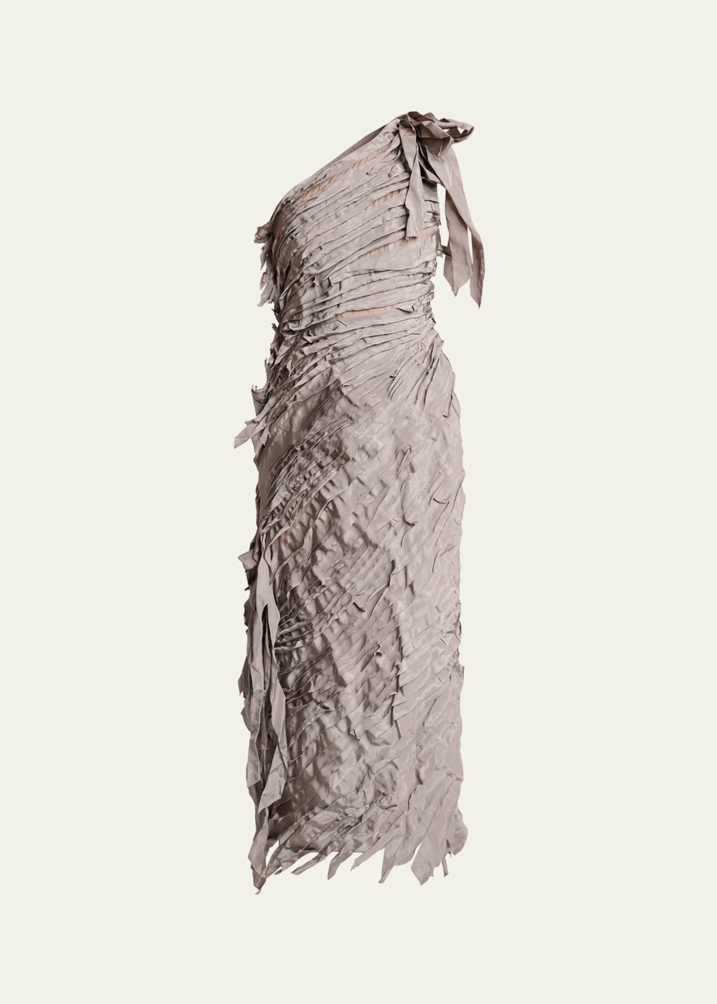 Lanvin One-Shoulder Tiered Ribbon Midi Dress - Bergdorf Goodman