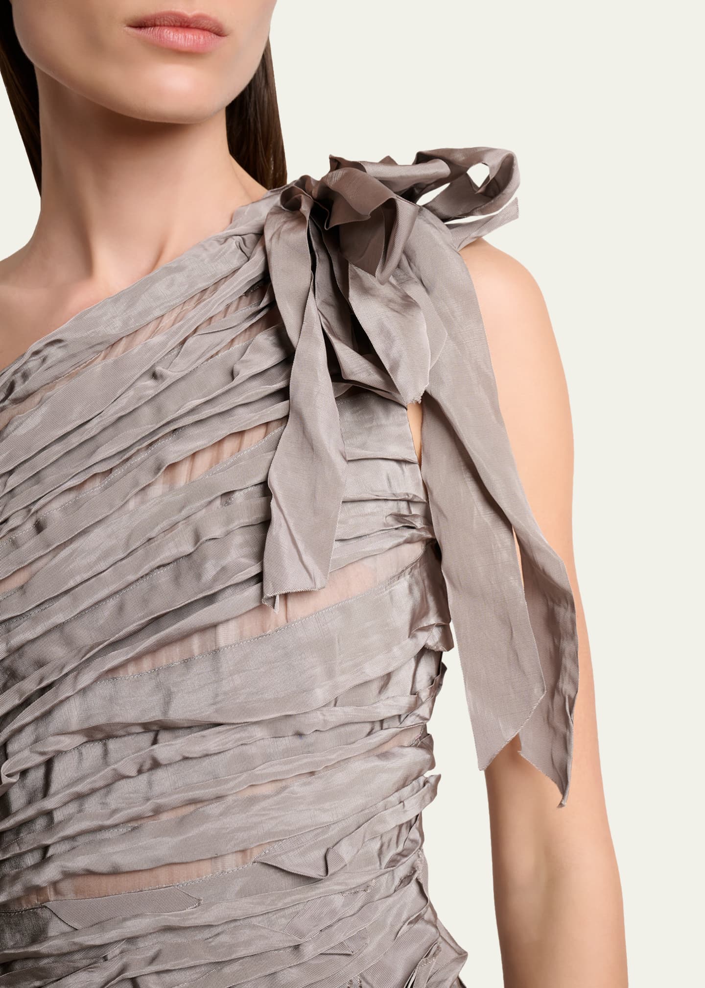 Lanvin One-Shoulder Tiered Ribbon Midi Dress - Bergdorf Goodman