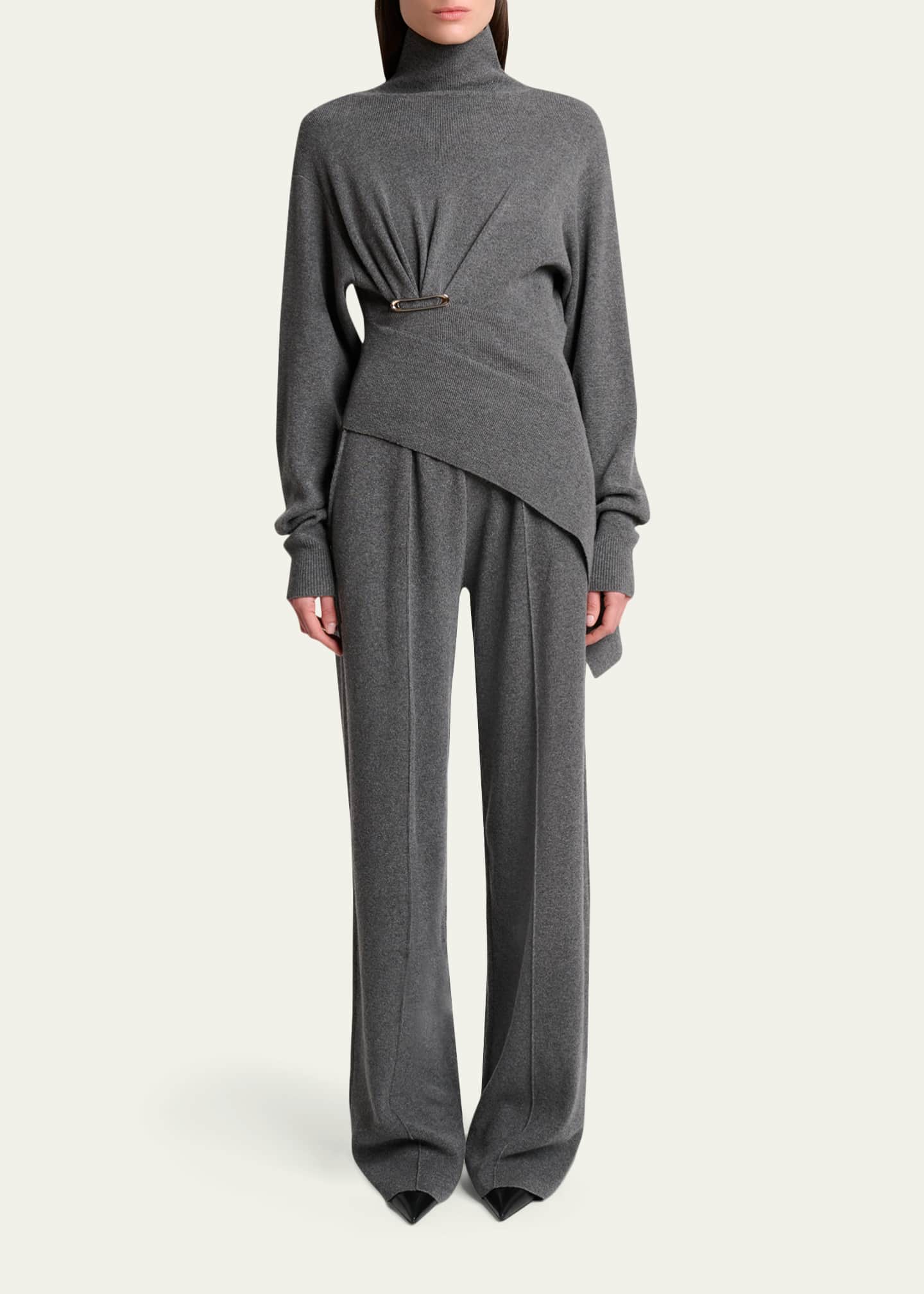 Lanvin Asymmetric Safety-Pin Gathered Cashmere Turtleneck Sweater ...