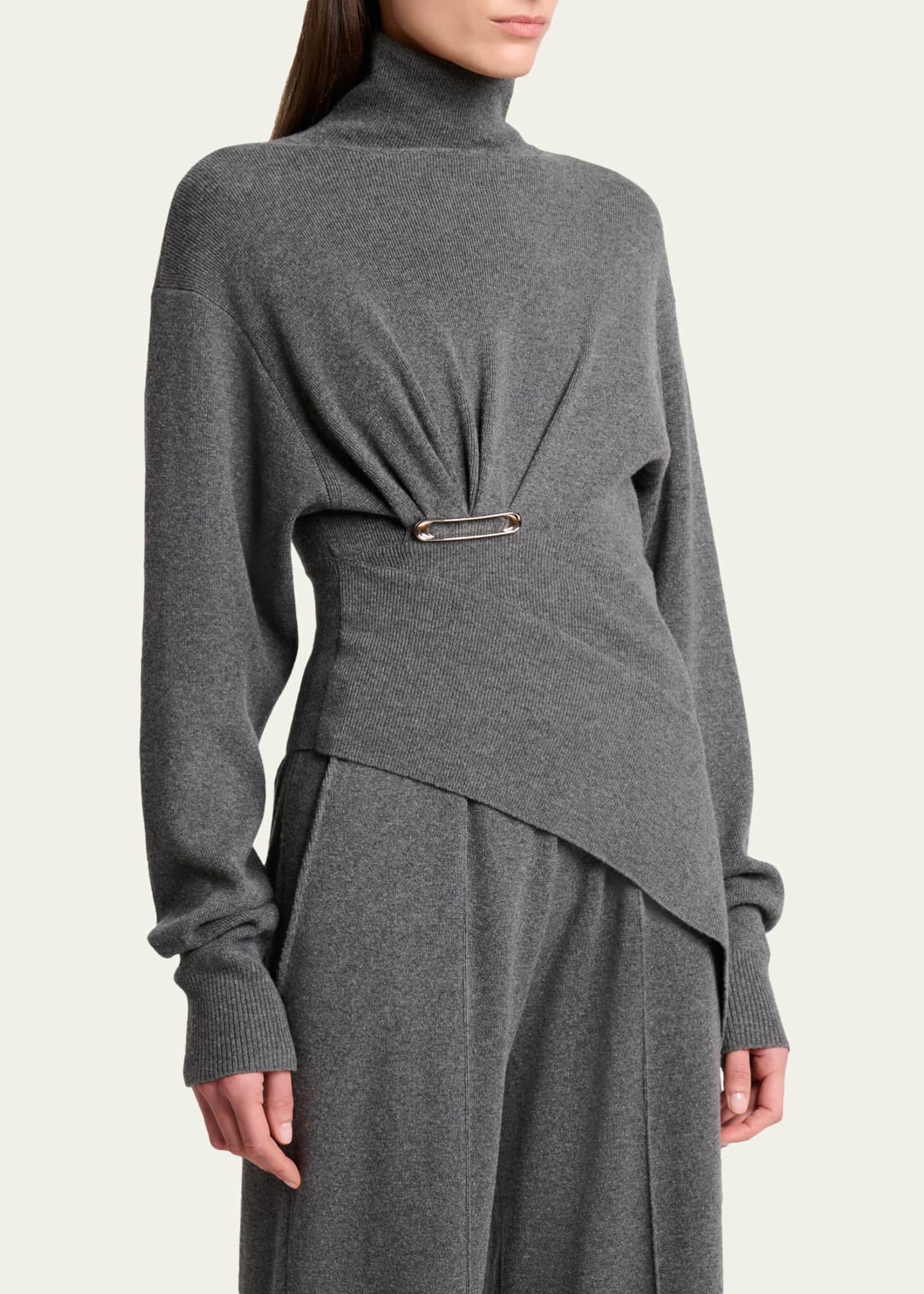 Lanvin Asymmetric Safety-Pin Gathered Cashmere Turtleneck Sweater ...