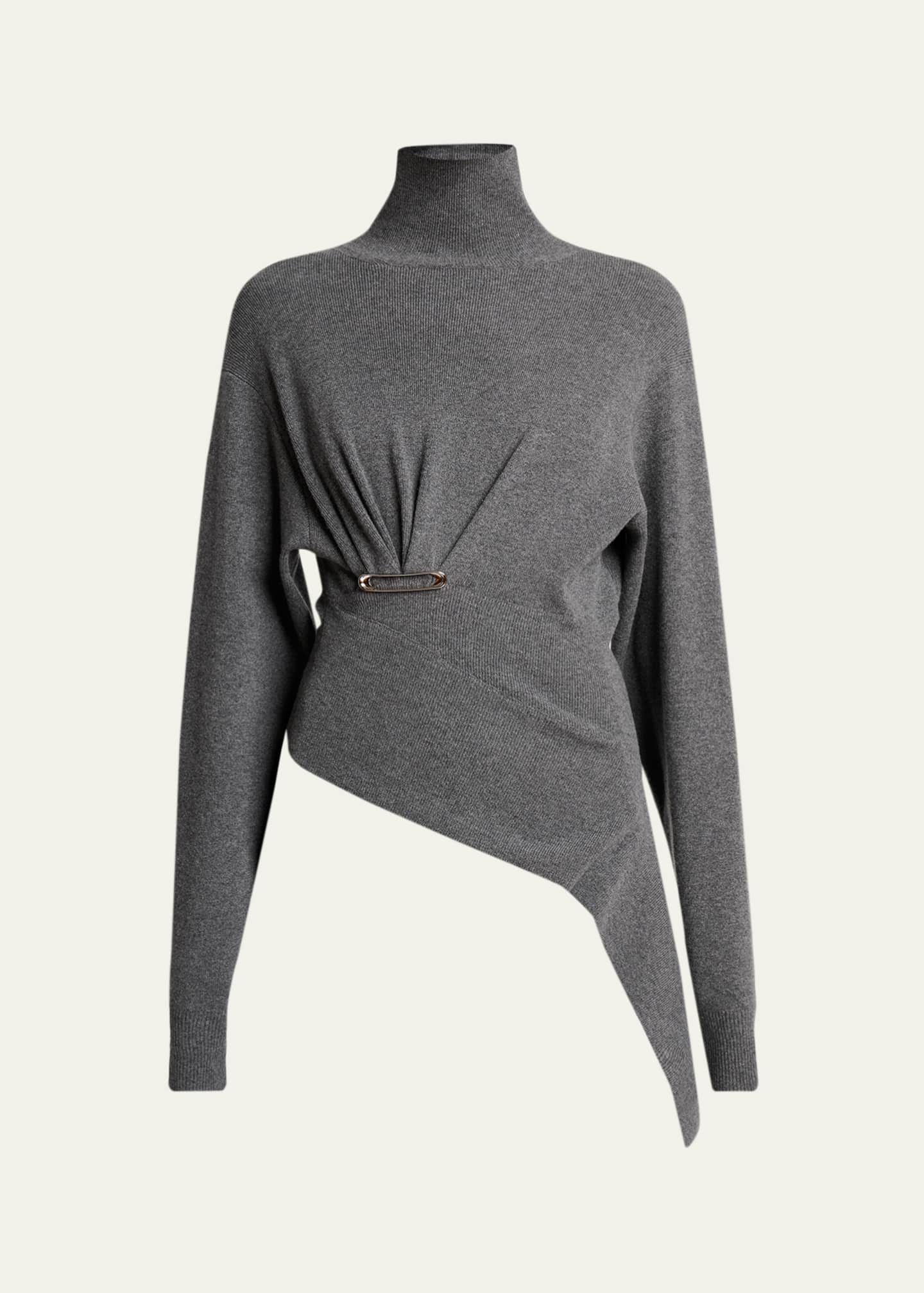 Lanvin Asymmetric Safety-Pin Gathered Cashmere Turtleneck Sweater ...