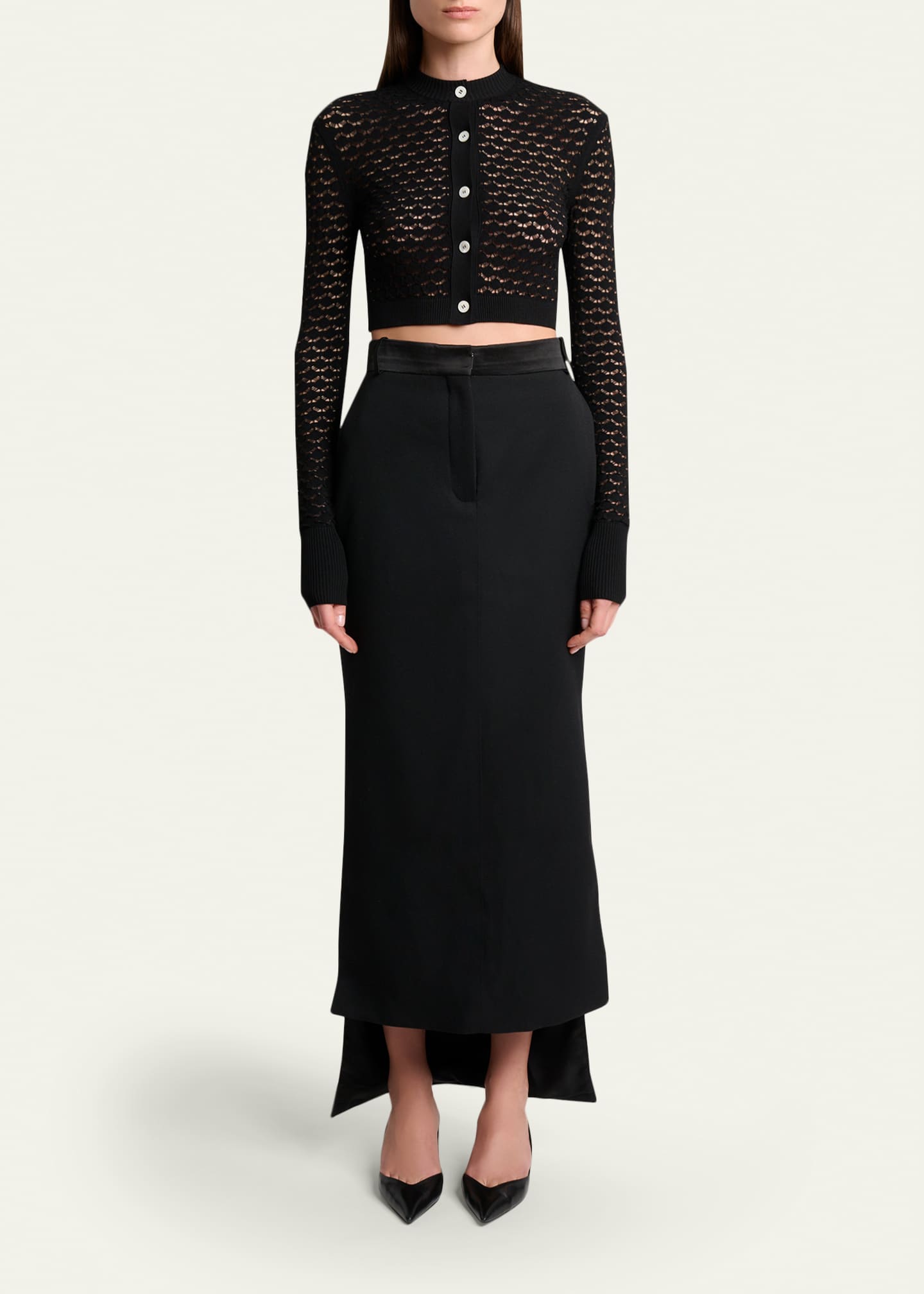 Lanvin Lace Open-Knit Crop Crewneck Cardigan - Bergdorf Goodman