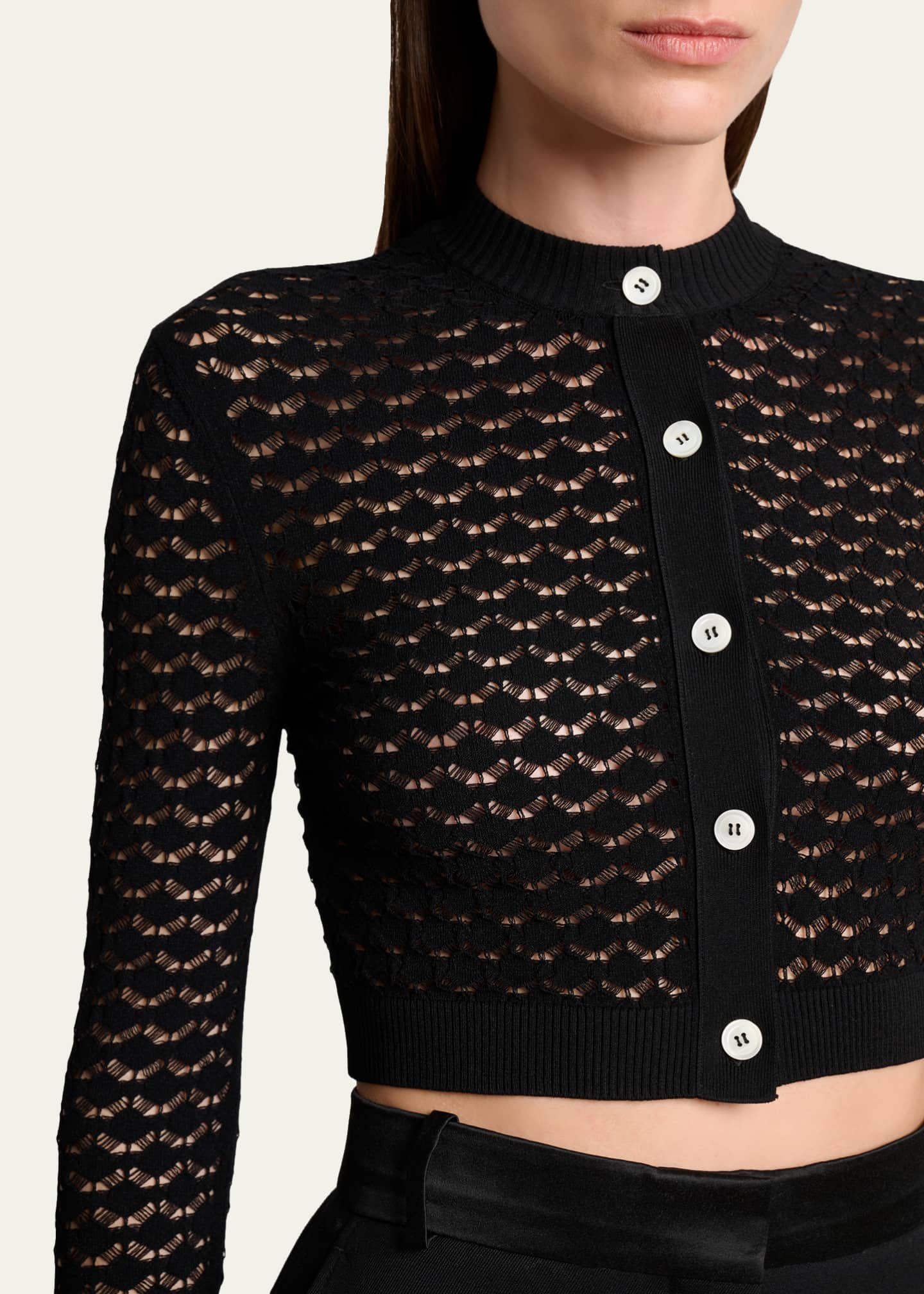 Lanvin Lace Open-Knit Crop Crewneck Cardigan - Bergdorf Goodman