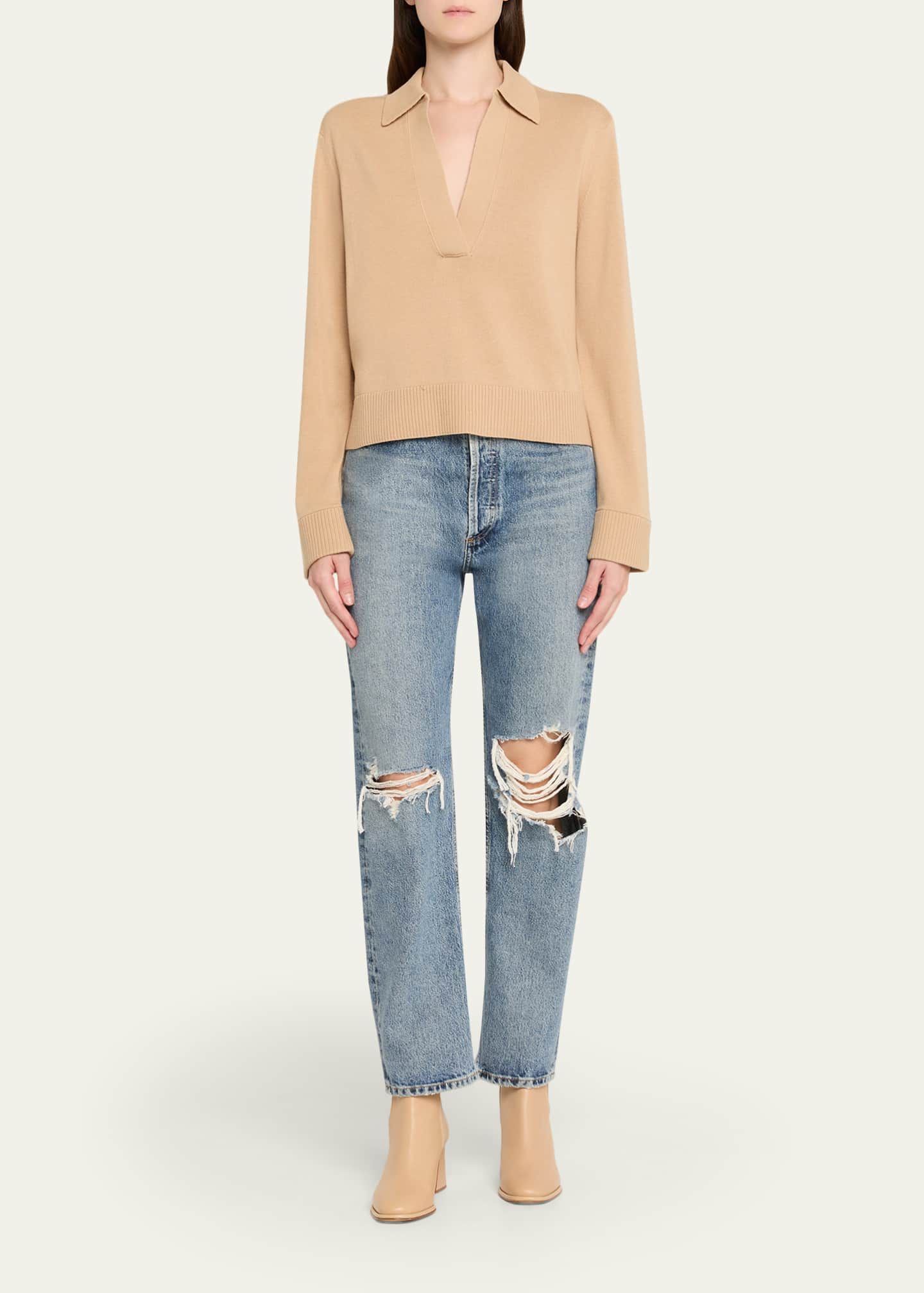 SIMKHAI Cashmere-Cotton Polo Sweater - Bergdorf Goodman