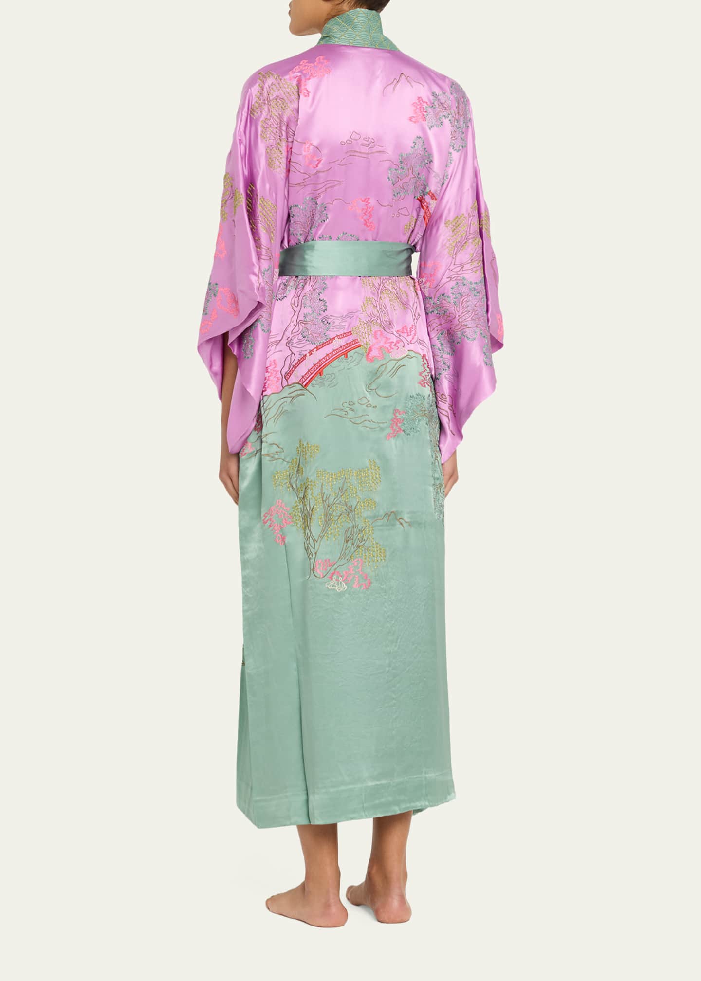 Natori Nara Embroidered Colorblock Silk Robe - Bergdorf Goodman