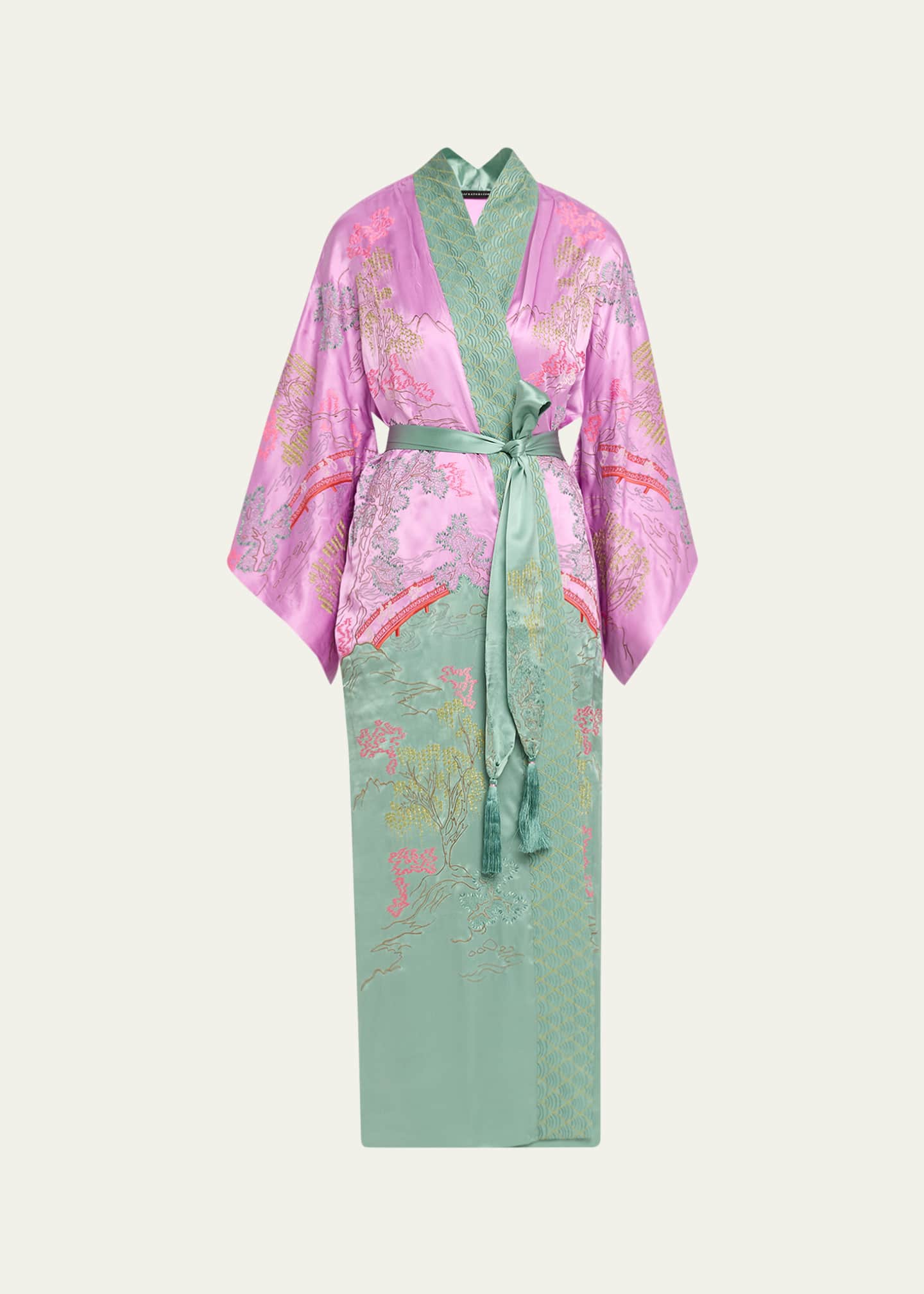 Natori Nara Embroidered Colorblock Silk Robe - Bergdorf Goodman