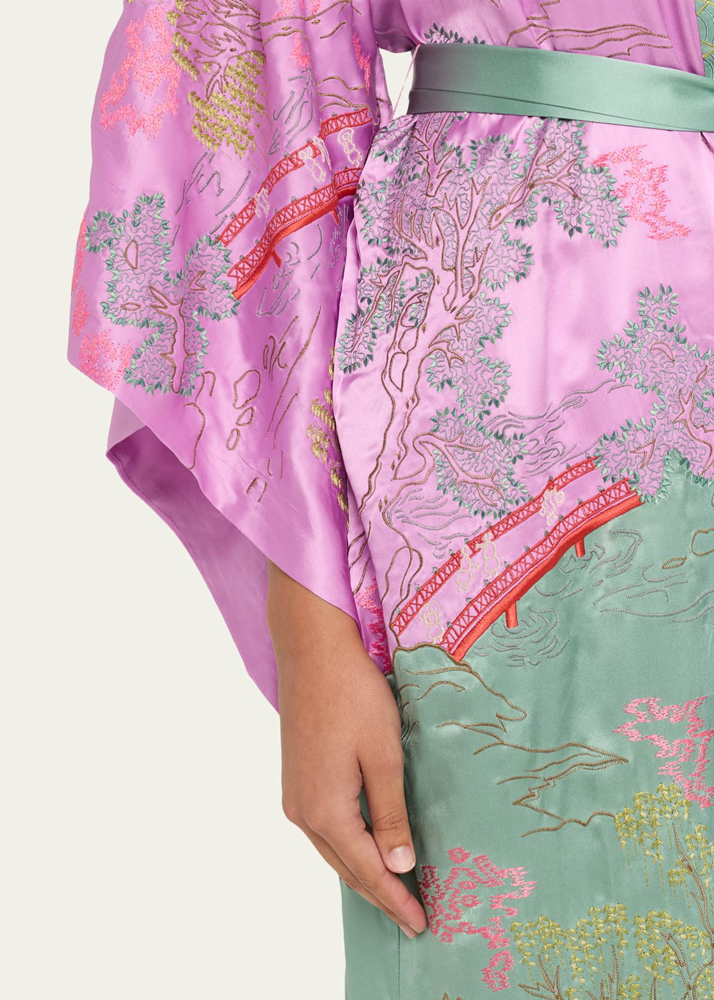 Natori Nara Embroidered Colorblock Silk Robe - Bergdorf Goodman