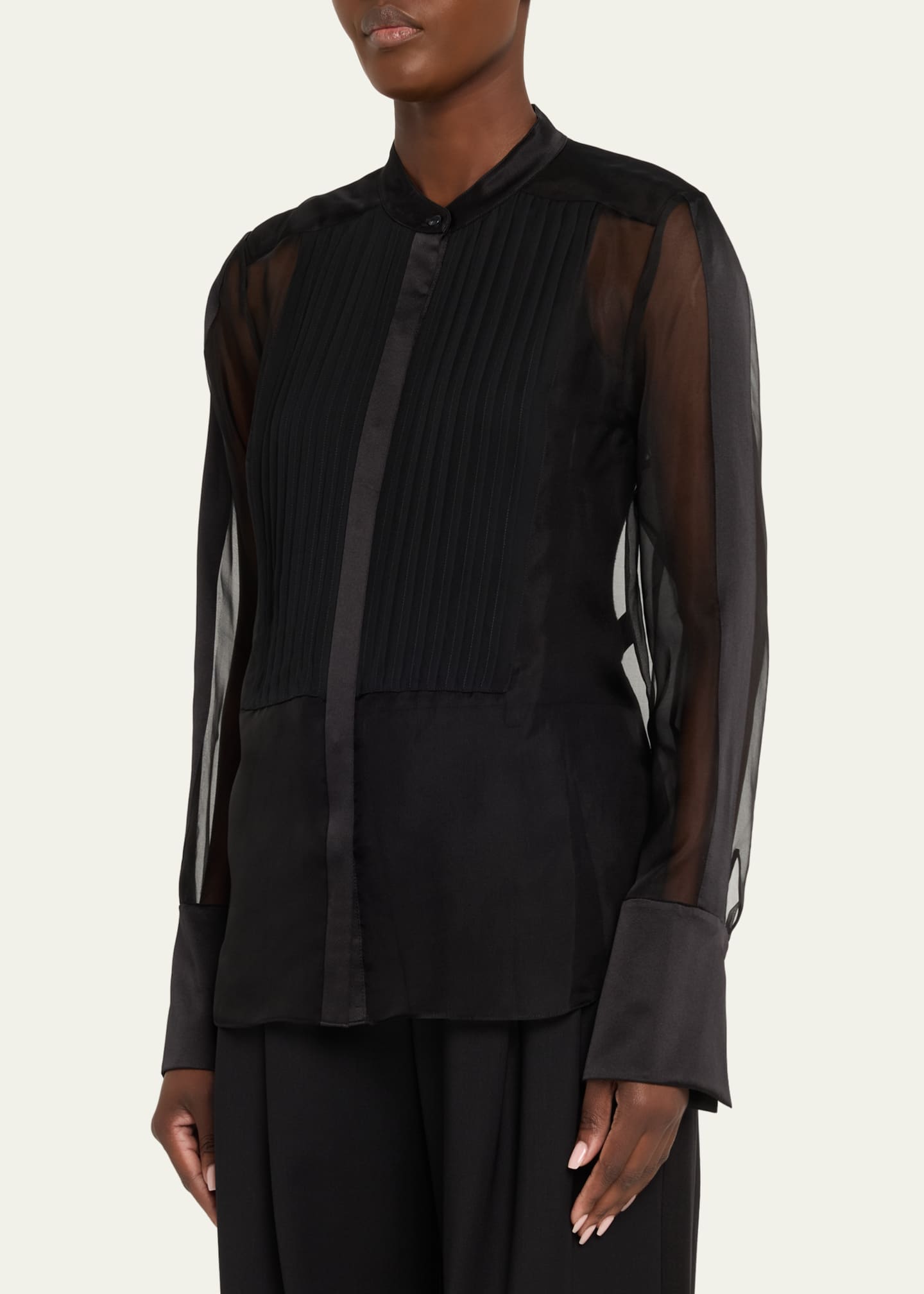 TWP Peyton Sheer Tuxedo Button-Front Shirt - Bergdorf Goodman