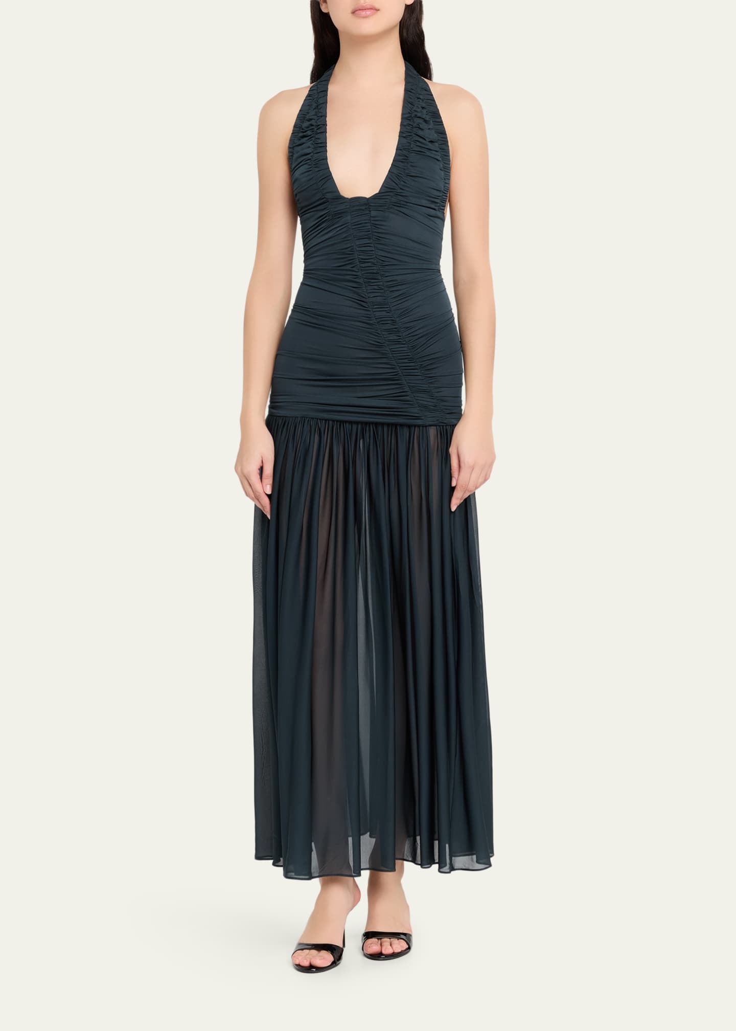 Christopher Esber Orion Pleated Plunge-Neck Gown - Bergdorf Goodman