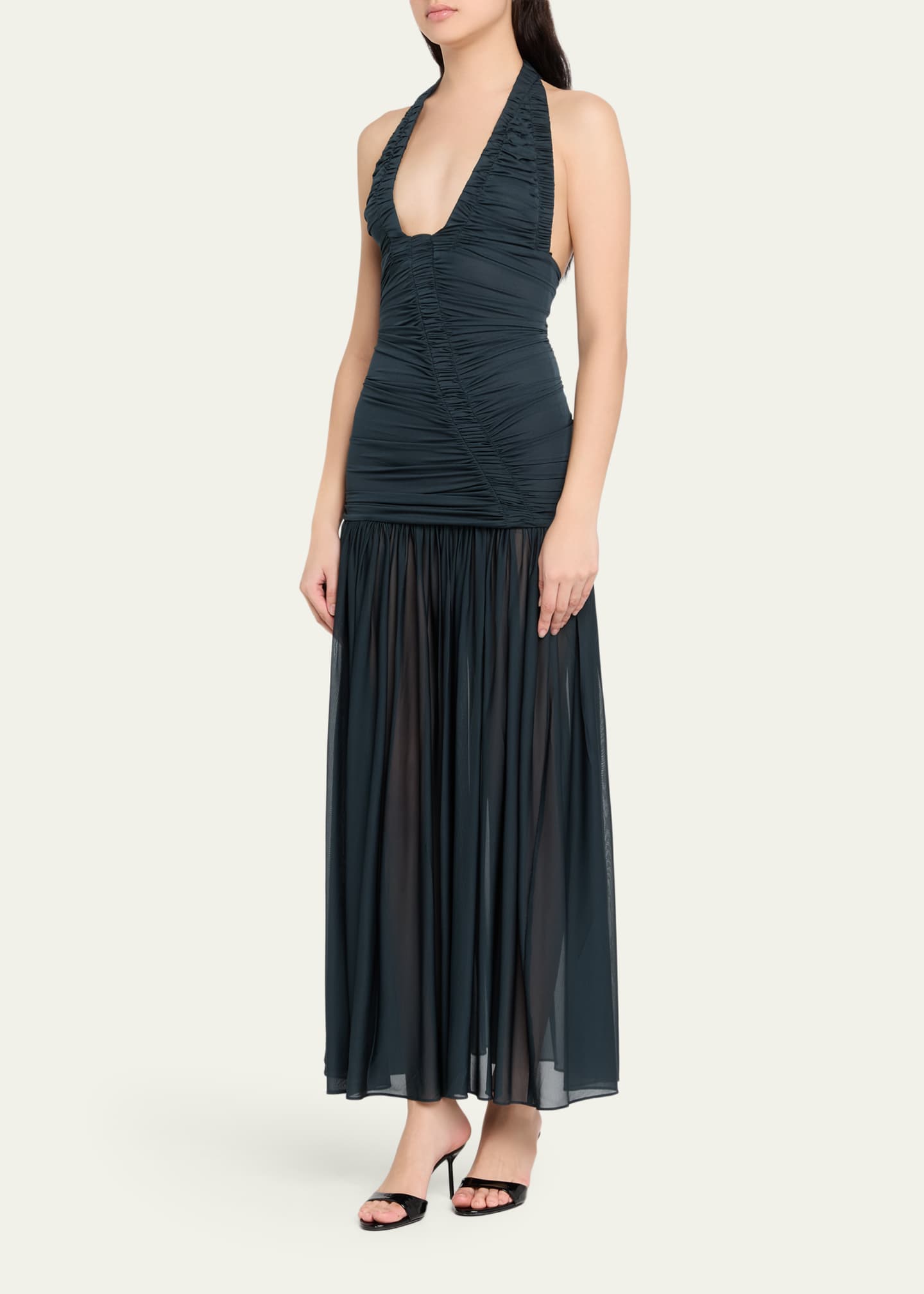 Christopher Esber Orion Pleated Plunge-Neck Gown - Bergdorf Goodman