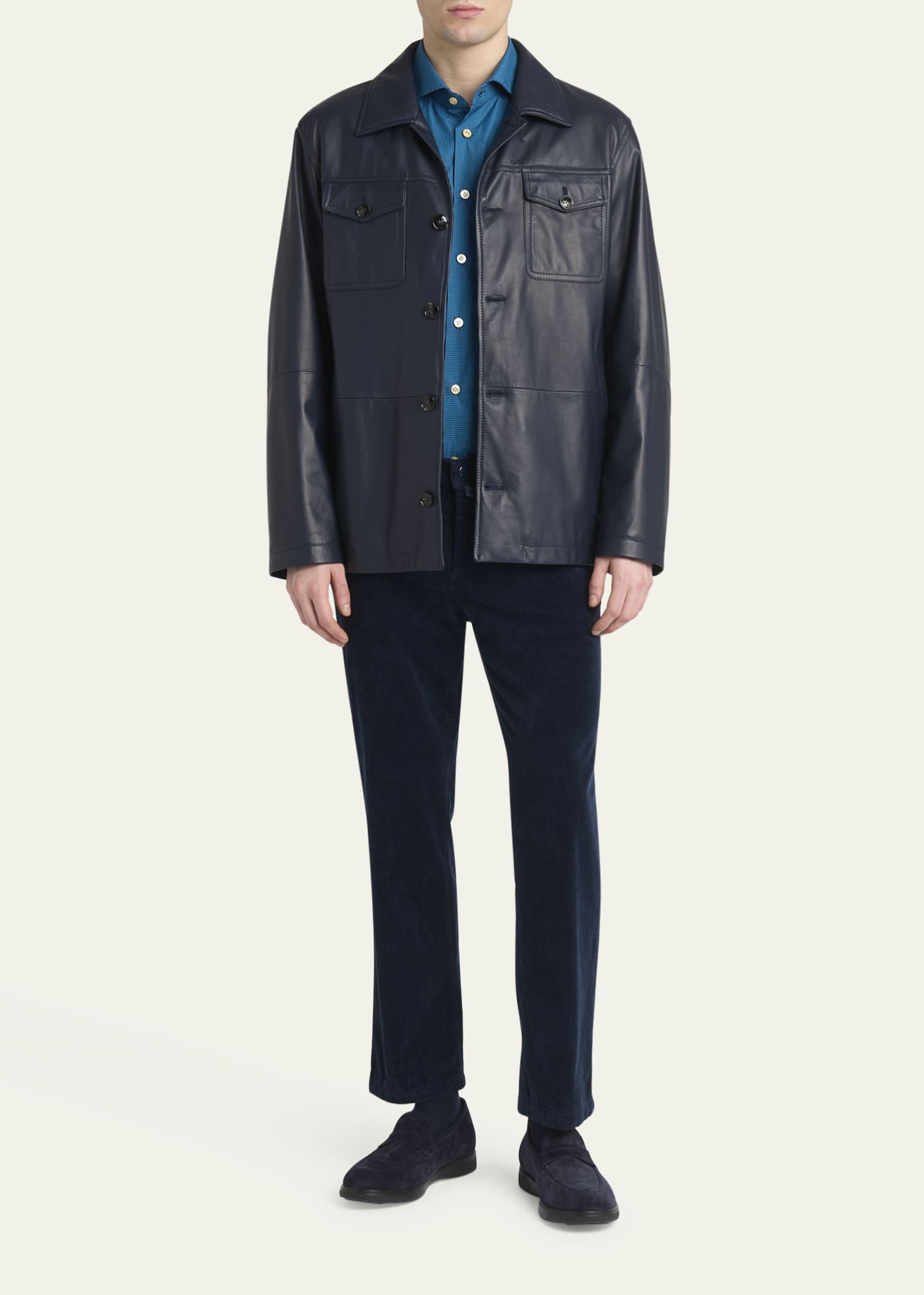 Kiton Men's Loden Napa Leather Shirt Jacket - Bergdorf Goodman