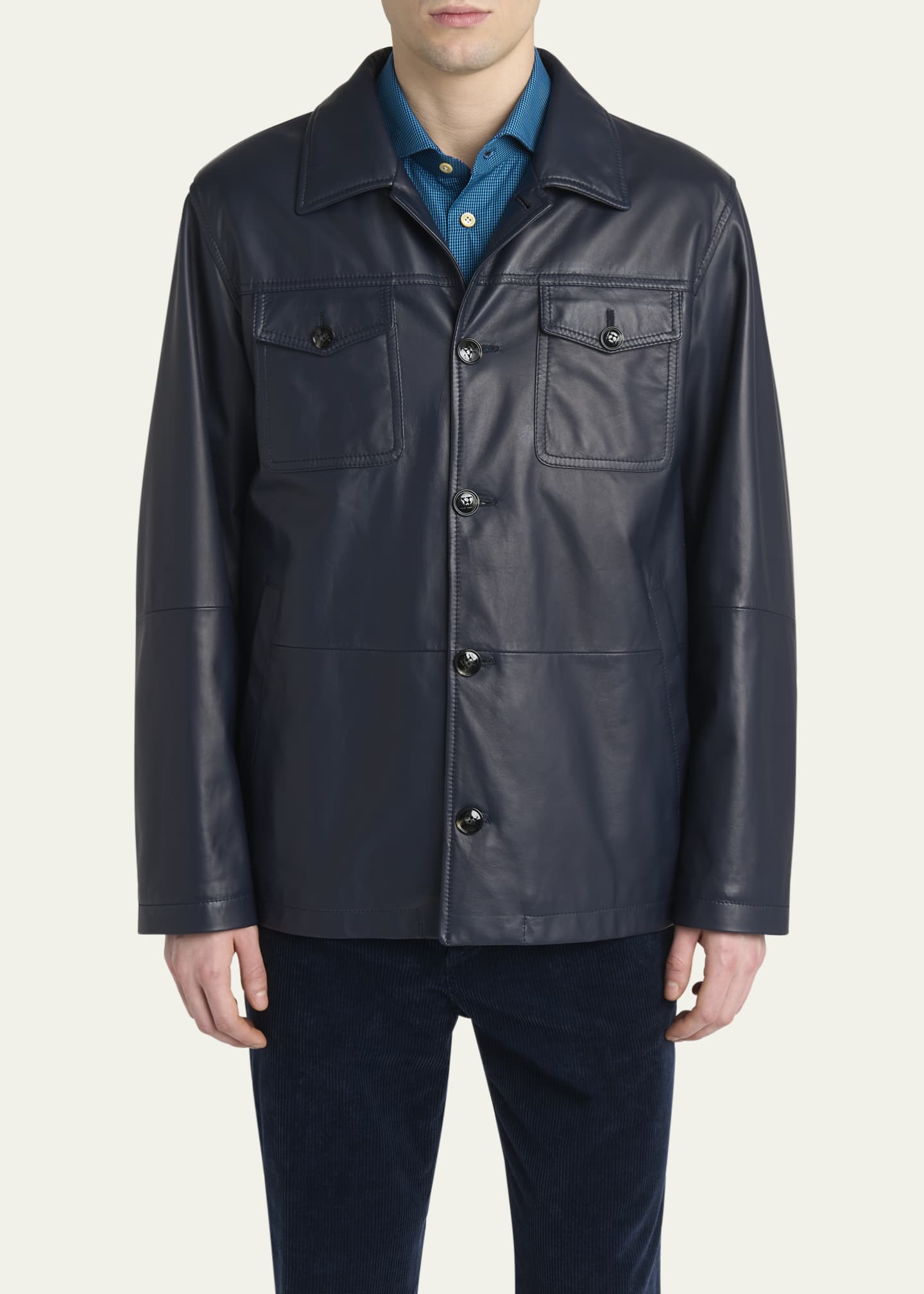 Kiton Men's Loden Napa Leather Shirt Jacket - Bergdorf Goodman