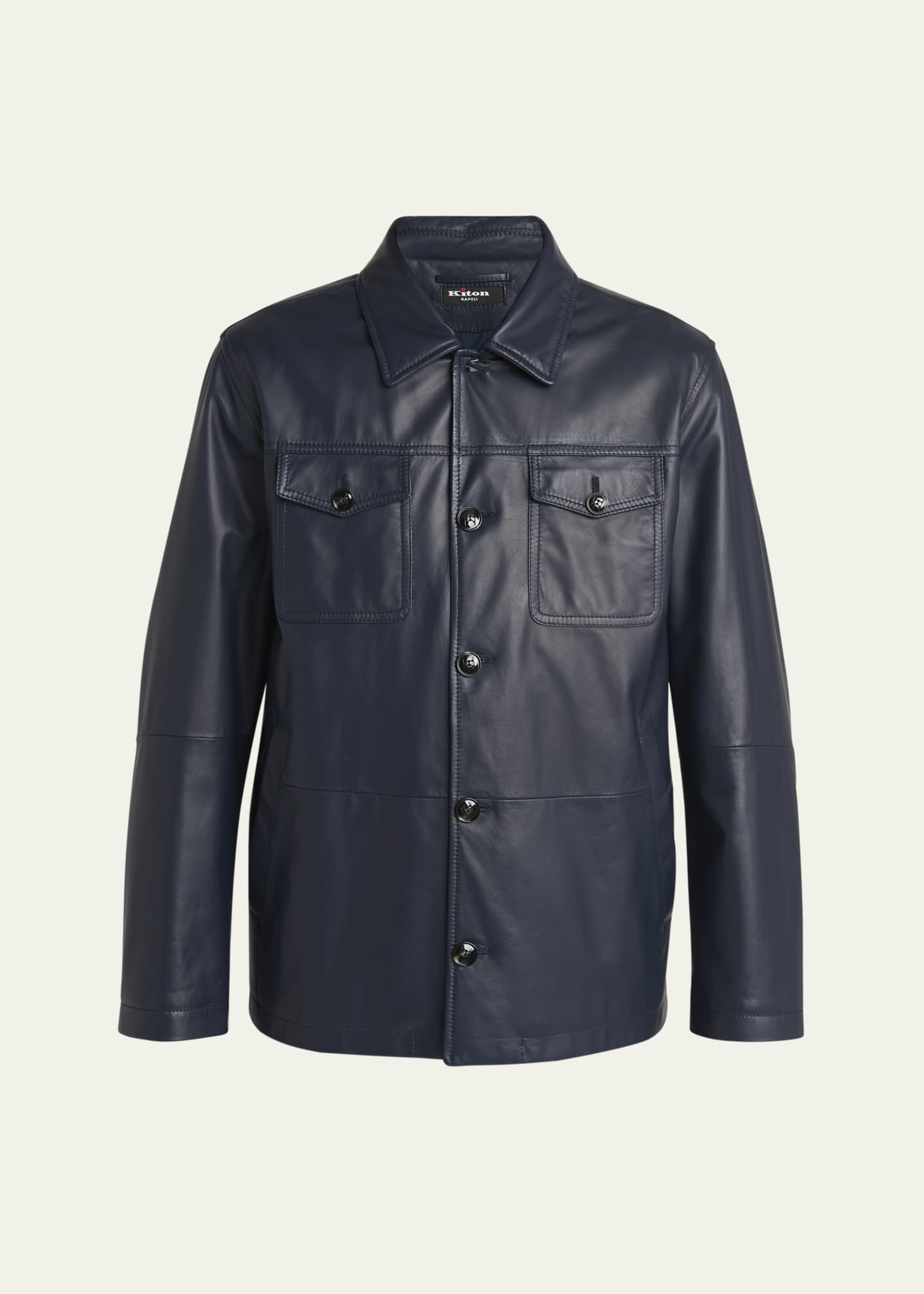 Kiton Men's Loden Napa Leather Shirt Jacket - Bergdorf Goodman