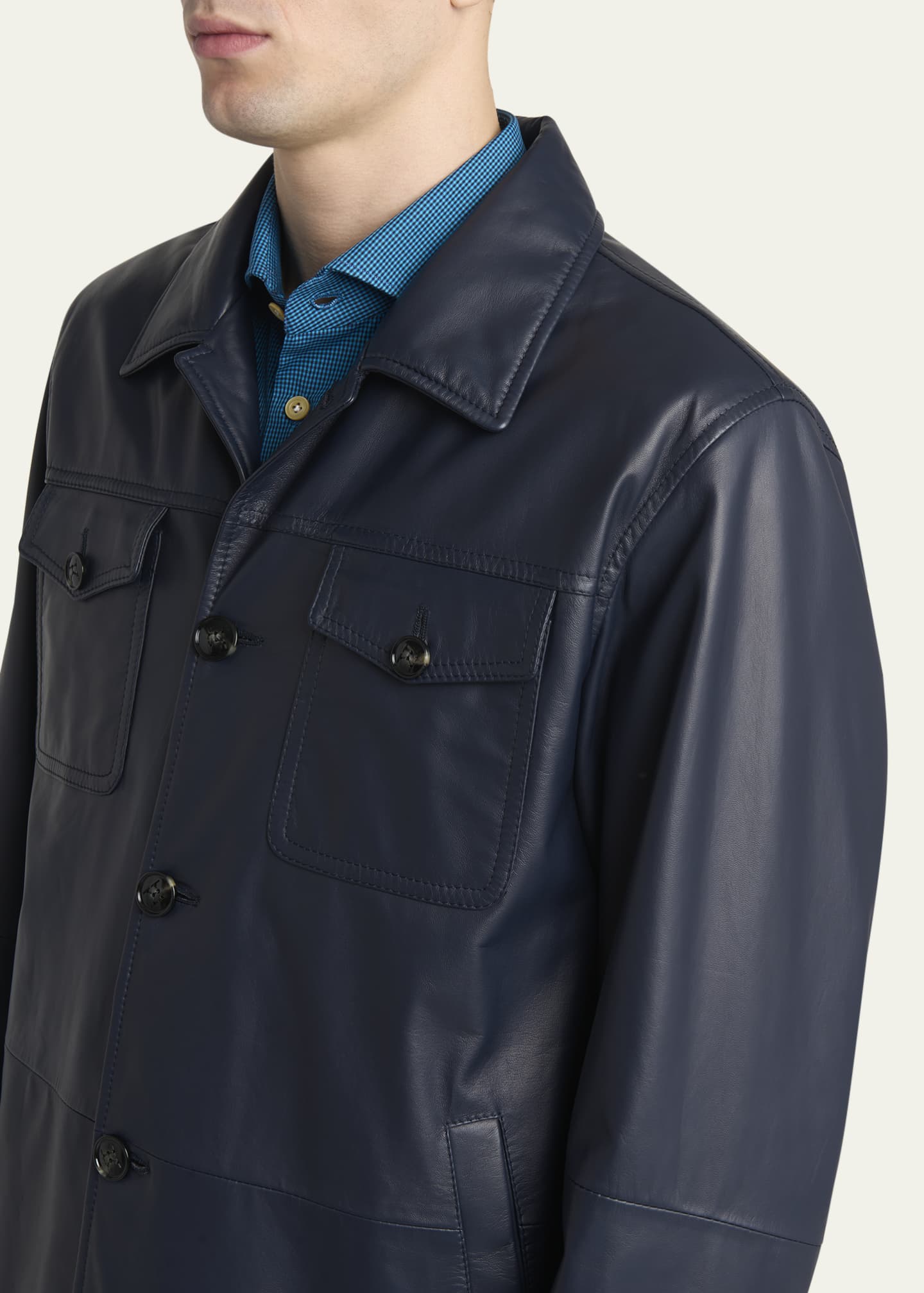Kiton Men's Loden Napa Leather Shirt Jacket - Bergdorf Goodman