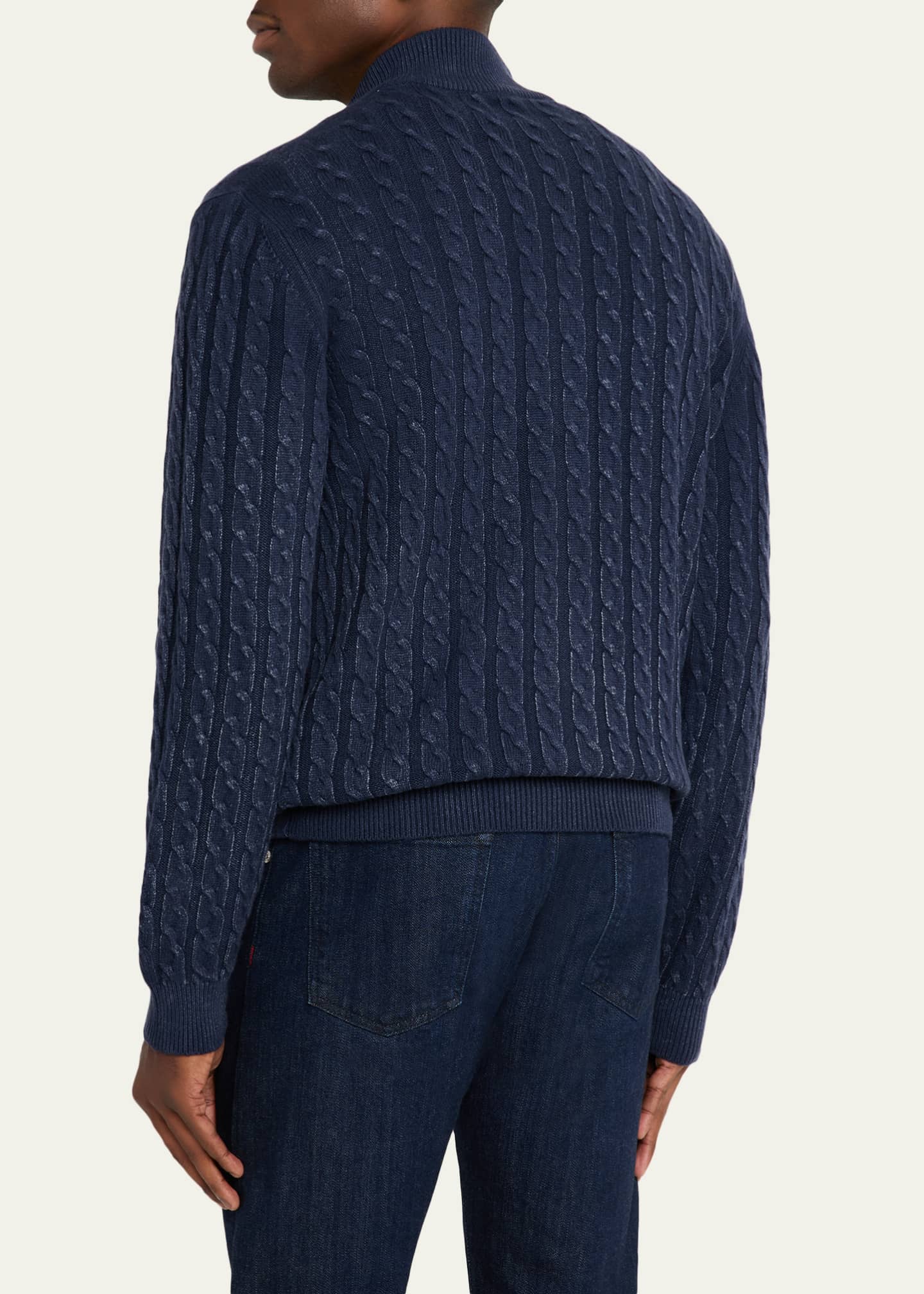 Kiton Men's Cashmere Washed Cable-Knit Full-Zip Sweater - Bergdorf Goodman