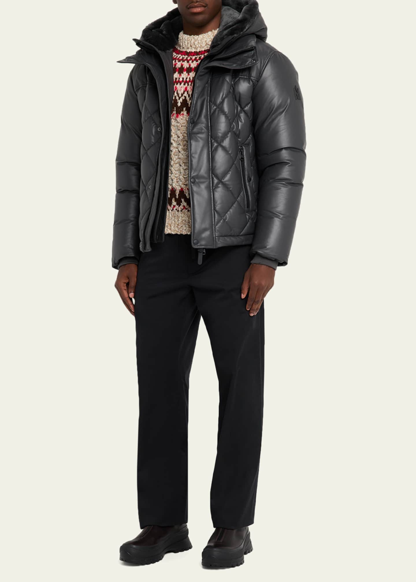 Mackage Men's Cash Down Quilted Leather Jacket with Shearling Hood ...