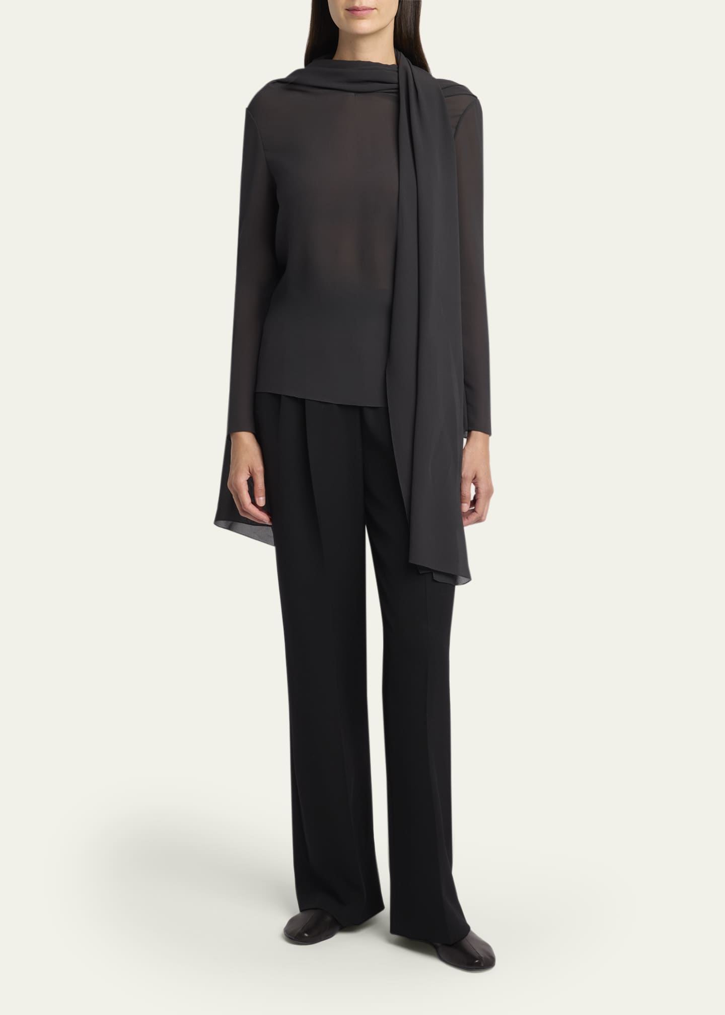 THE ROW Alenora Scarf-Neck Silk Long-Sleeve Top - Bergdorf Goodman