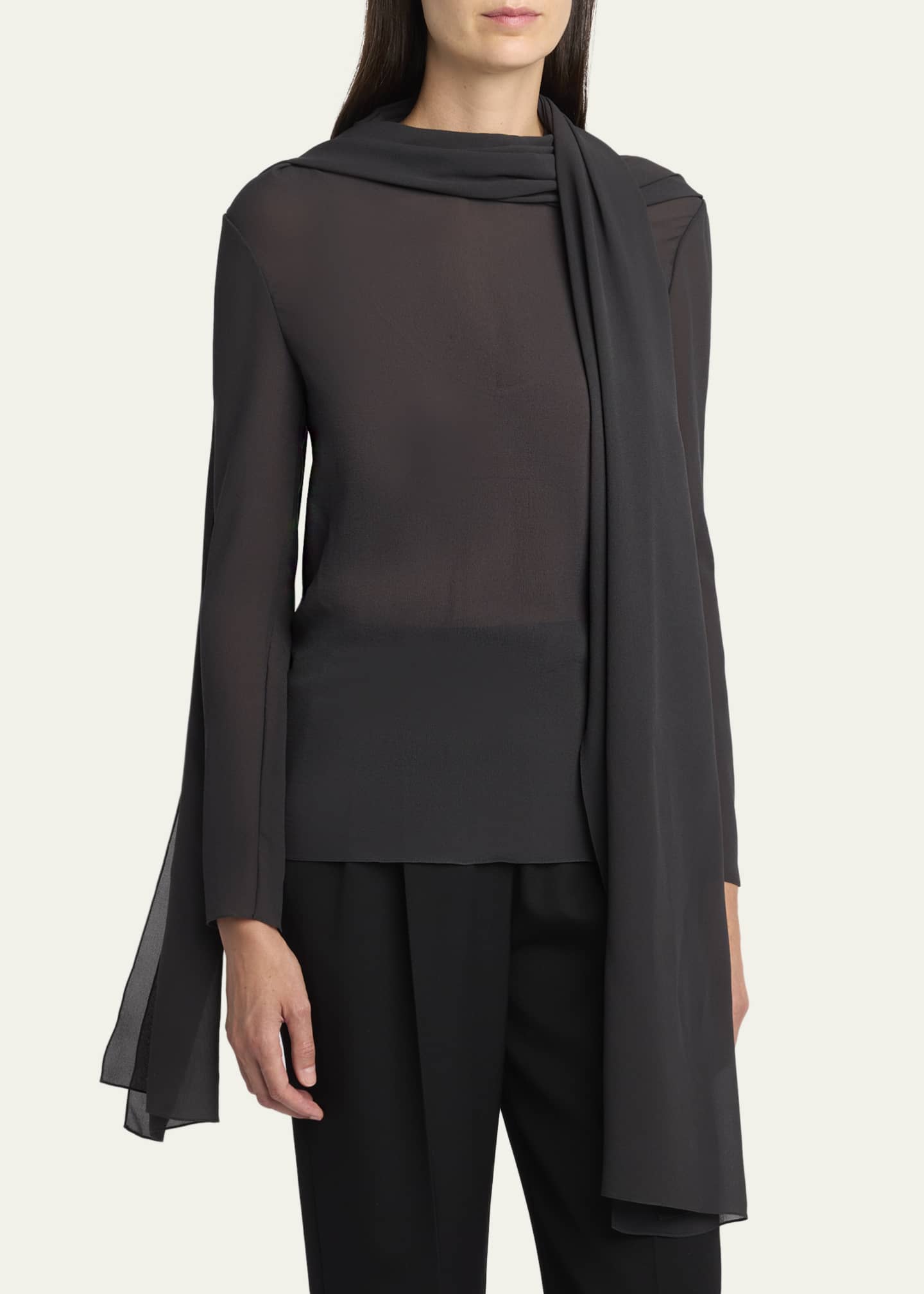 THE ROW Alenora Scarf-Neck Silk Long-Sleeve Top - Bergdorf Goodman
