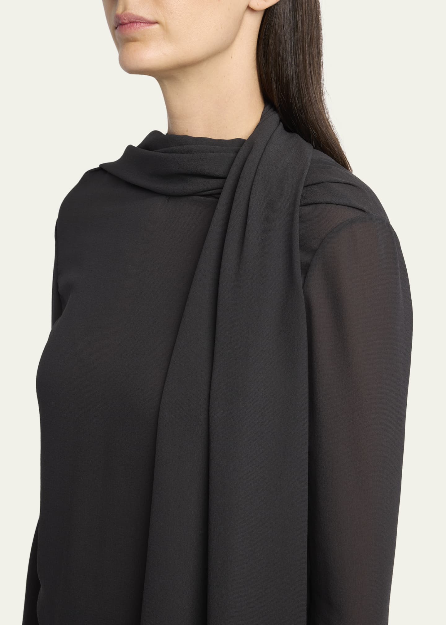 THE ROW Alenora Scarf-Neck Silk Long-Sleeve Top - Bergdorf Goodman