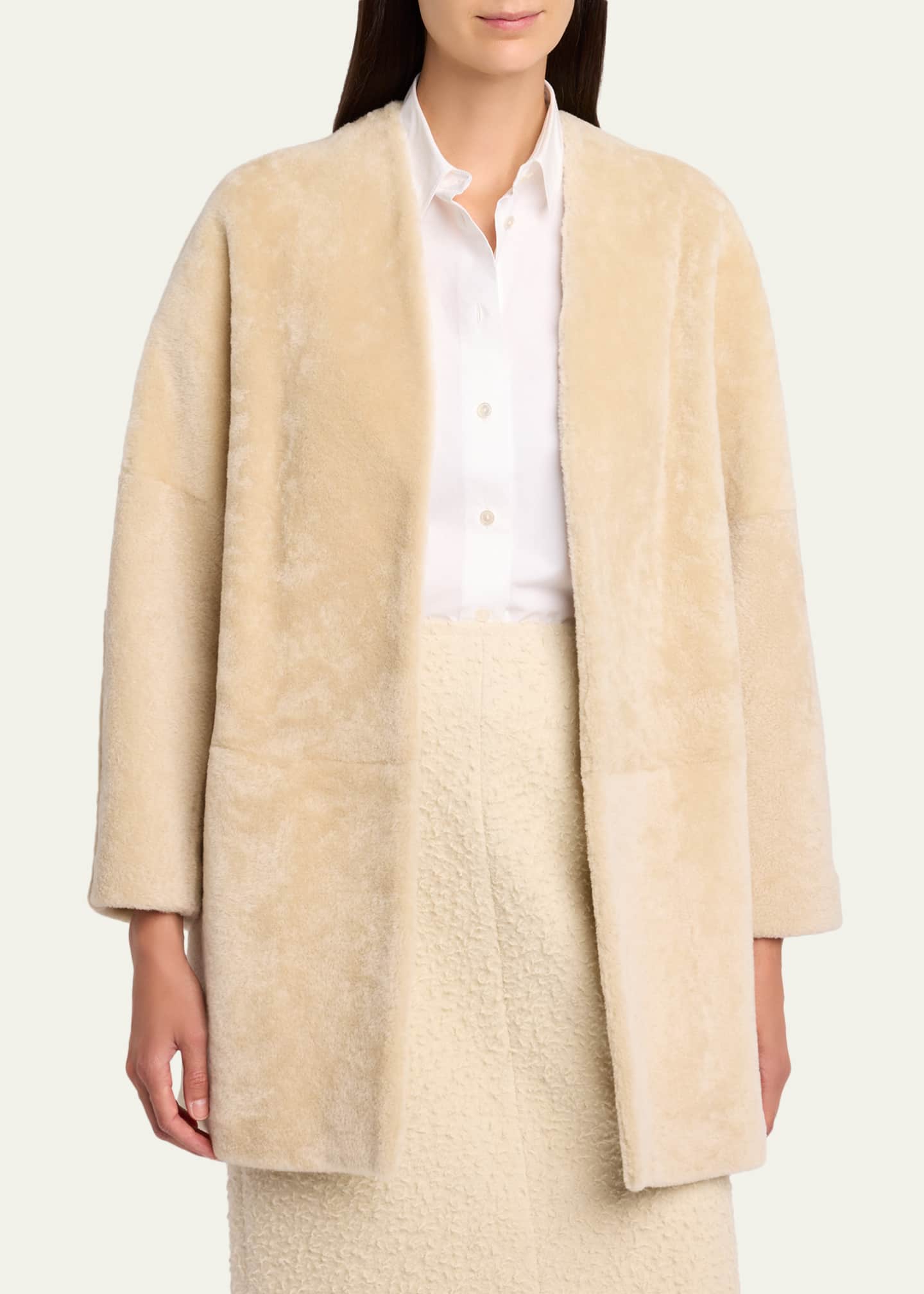 THE ROW Alarise Lamb Shearling Open Coat - Bergdorf Goodman