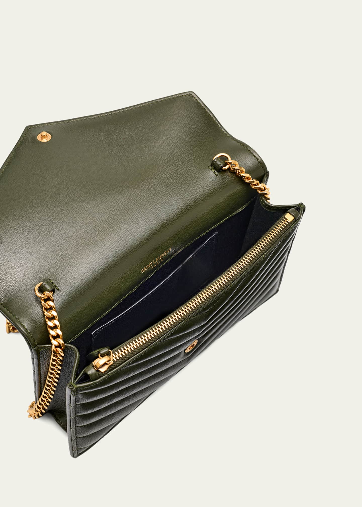 Saint Laurent Small YSL Wallet on Chain in Grain Leather - Bergdorf Goodman
