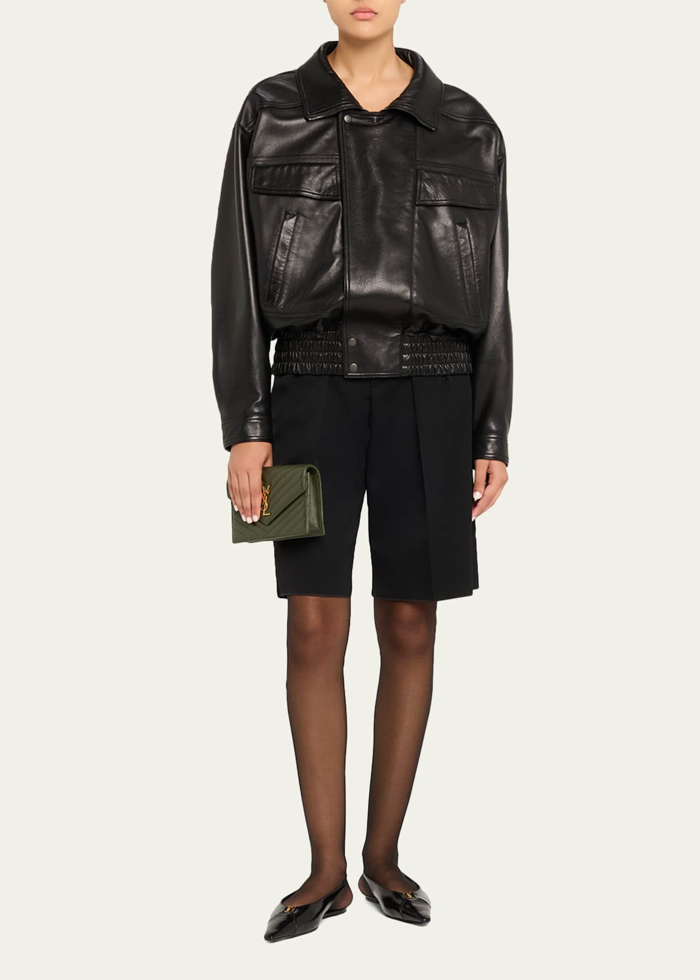 Saint Laurent Small YSL Wallet on Chain in Grain Leather - Bergdorf Goodman