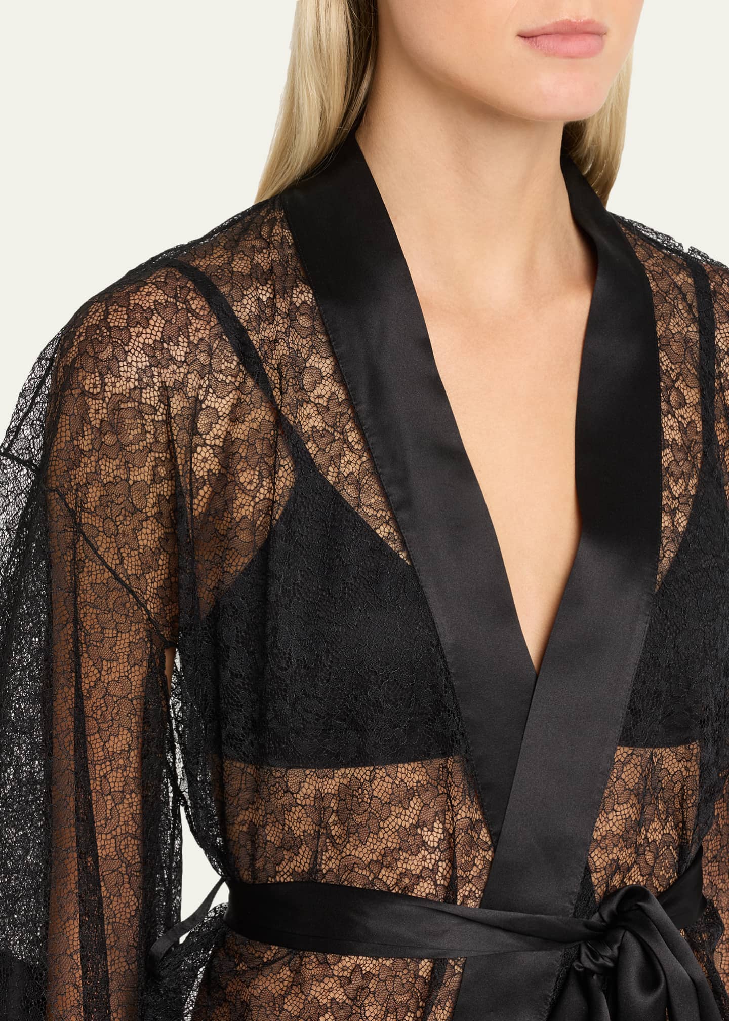 Kiki De Montparnasse Petite Fleur Sheer Lace Kimono Robe - Bergdorf Goodman