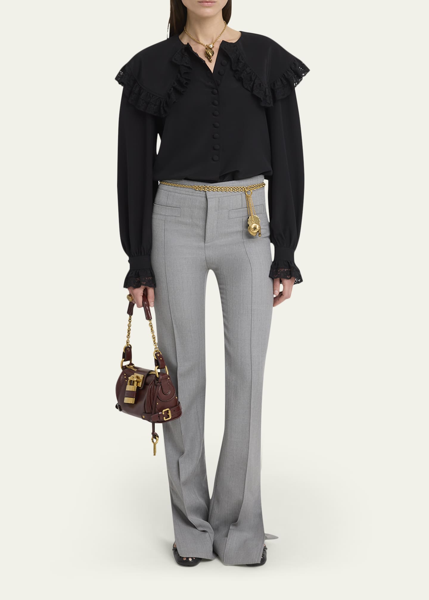 Chloe Split-Hem Wool Trousers - Bergdorf Goodman