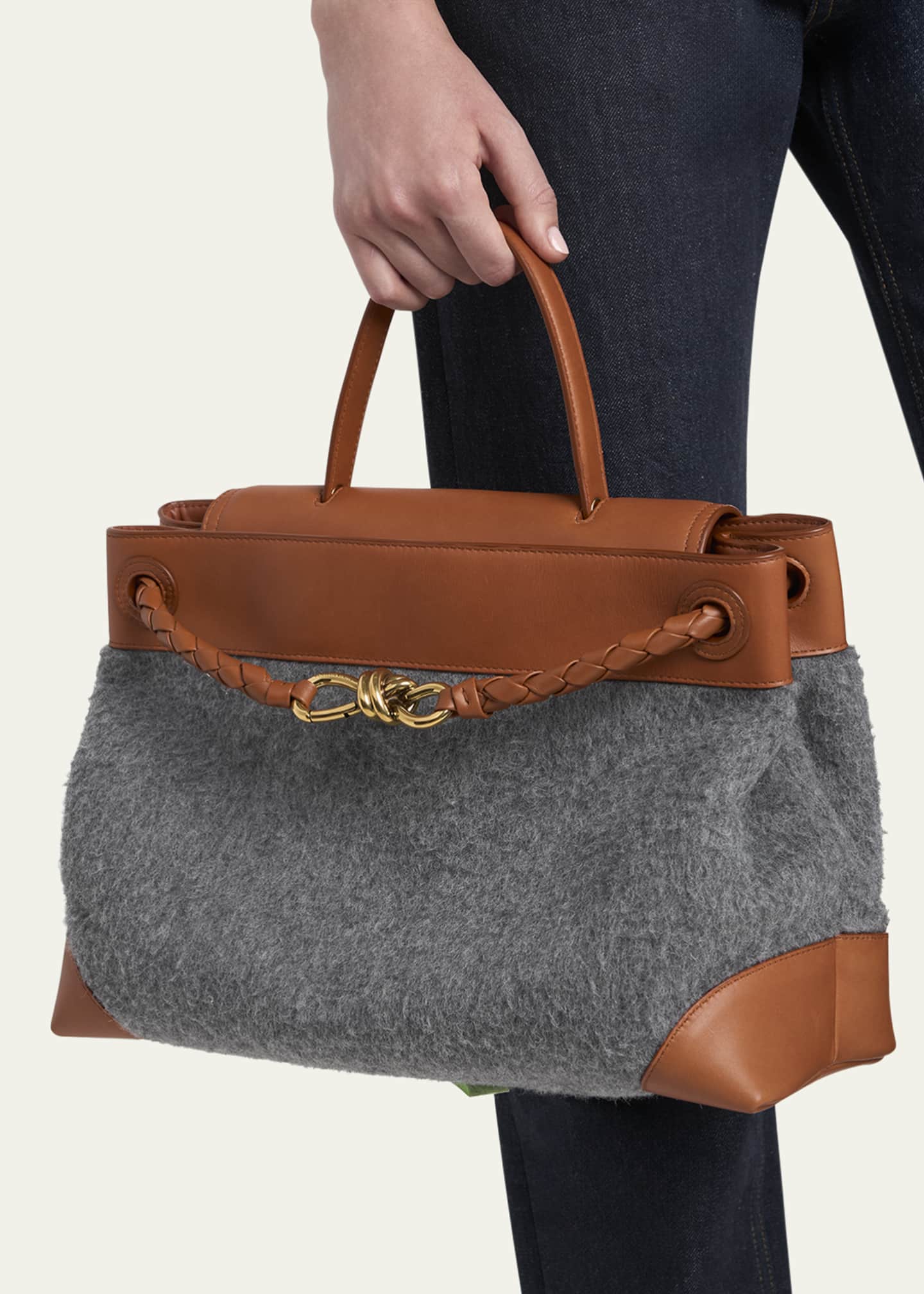 Bottega Veneta Ciao Ciao Medium Felt & Leather Top-Handle Bag ...