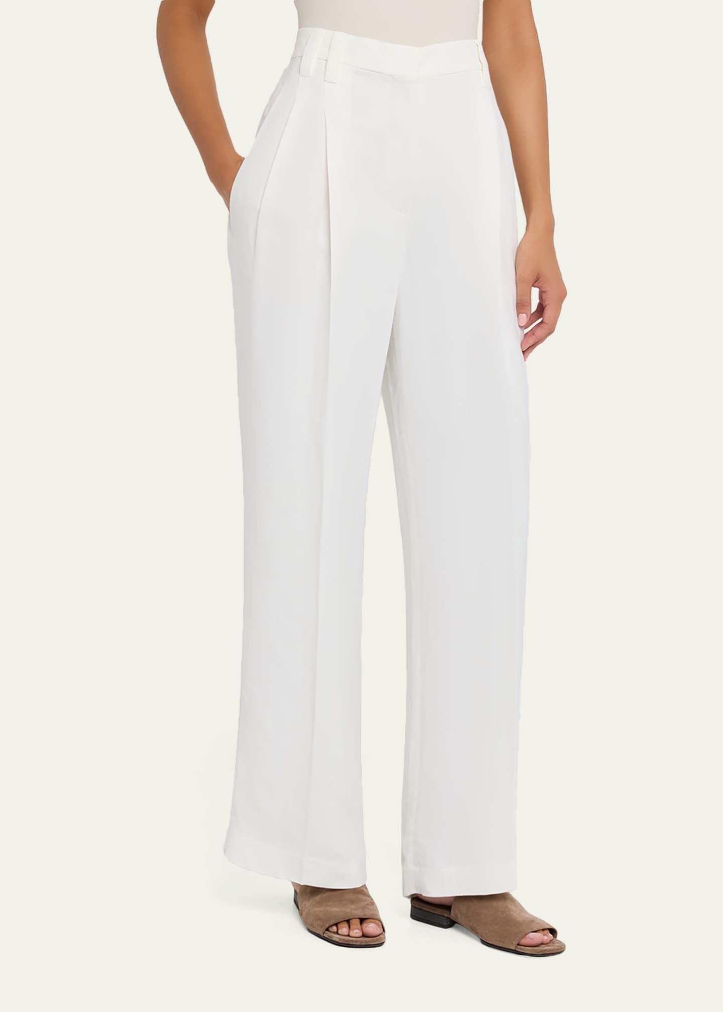 Brunello Cucinelli Monili-Trim Linen Gabardine Wide-Leg Pants ...