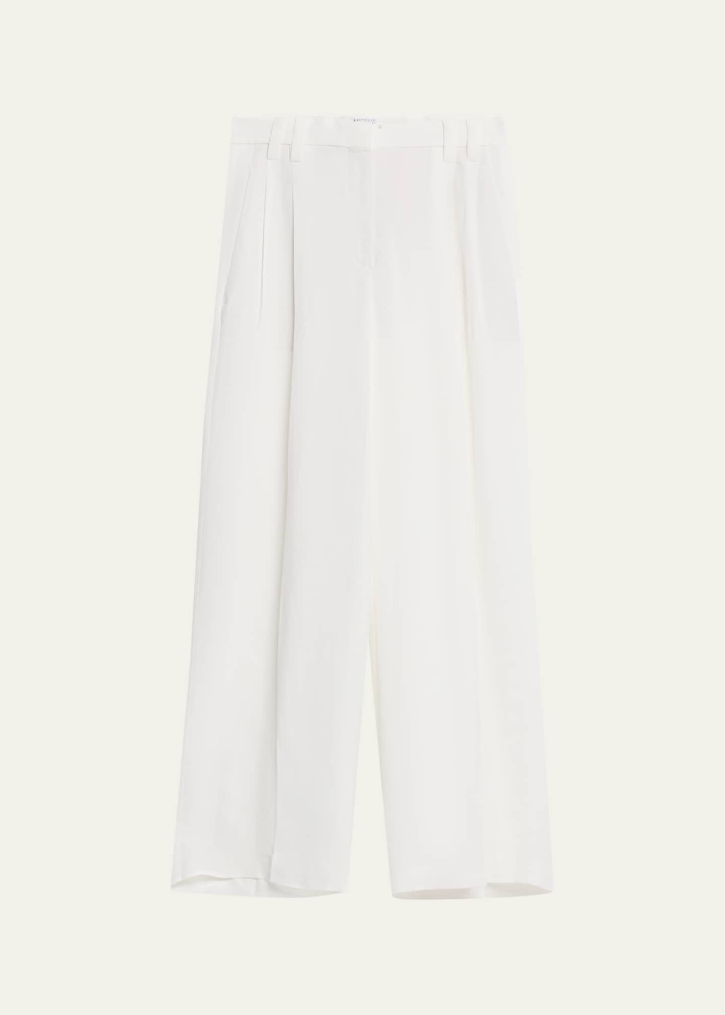 Brunello Cucinelli Monili-Trim Linen Gabardine Wide-Leg Pants ...
