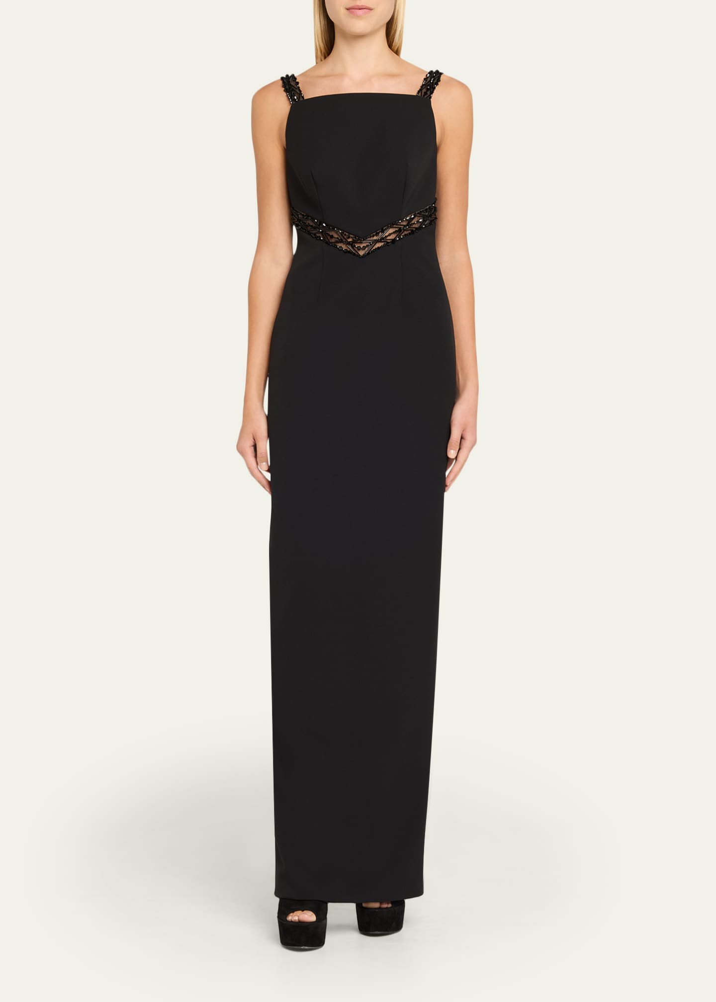 Pamella Roland Embroidered Inset Sleeveless Crepe Gown - Bergdorf Goodman