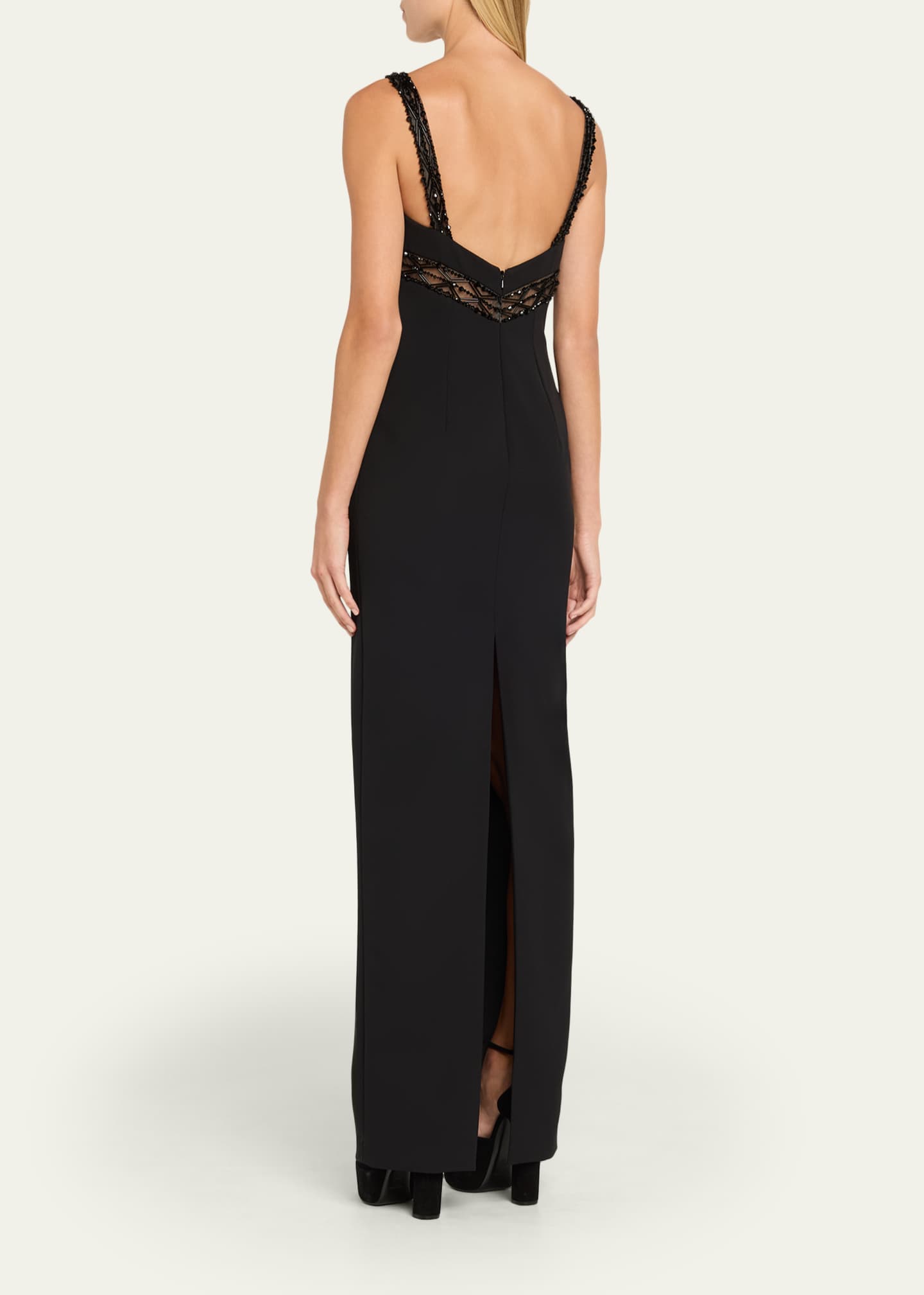 Pamella Roland Embroidered Inset Sleeveless Crepe Gown - Bergdorf Goodman
