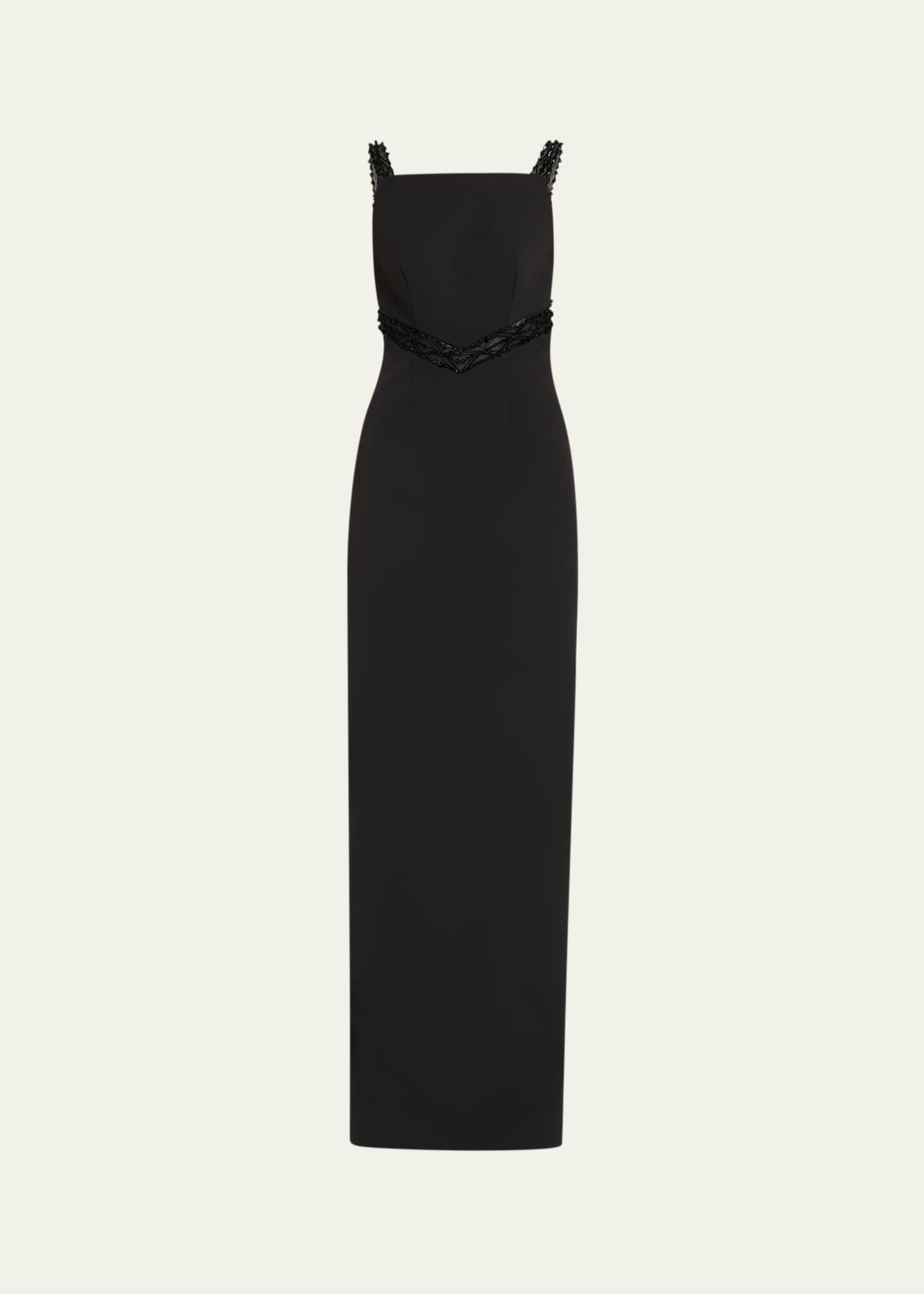 Pamella Roland Embroidered Inset Sleeveless Crepe Gown - Bergdorf Goodman