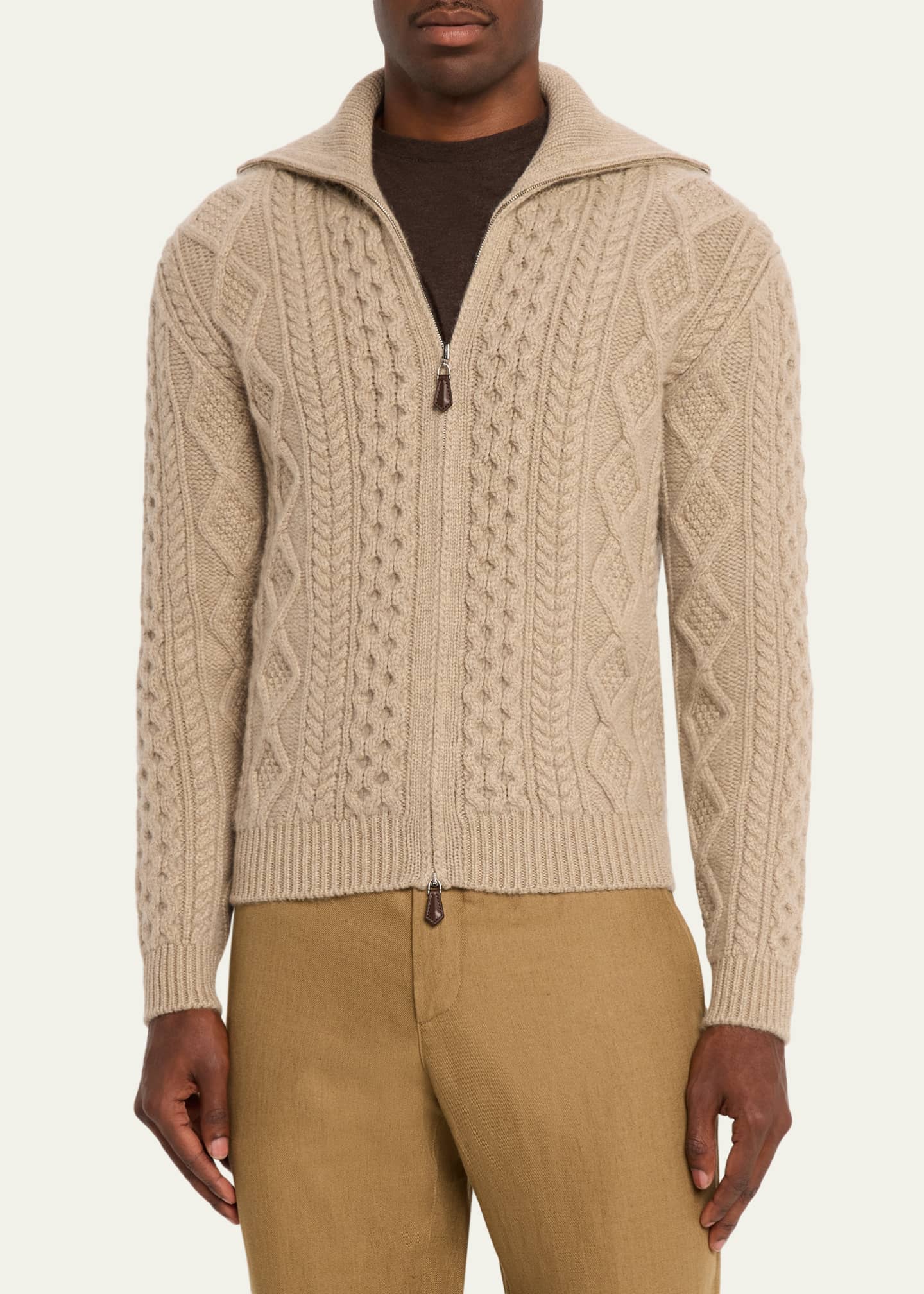 Loro Piana Men's Eyre Baby Cashmere Cable Knit Cardigan - Bergdorf Goodman