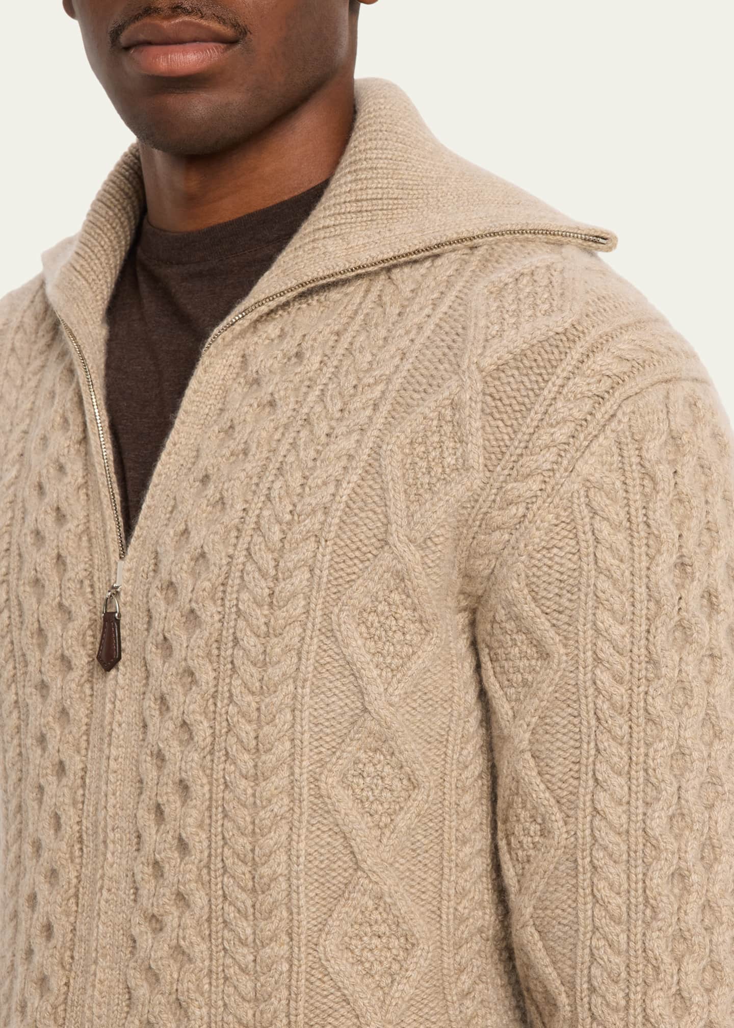 Loro Piana Men's Eyre Baby Cashmere Cable Knit Cardigan - Bergdorf Goodman