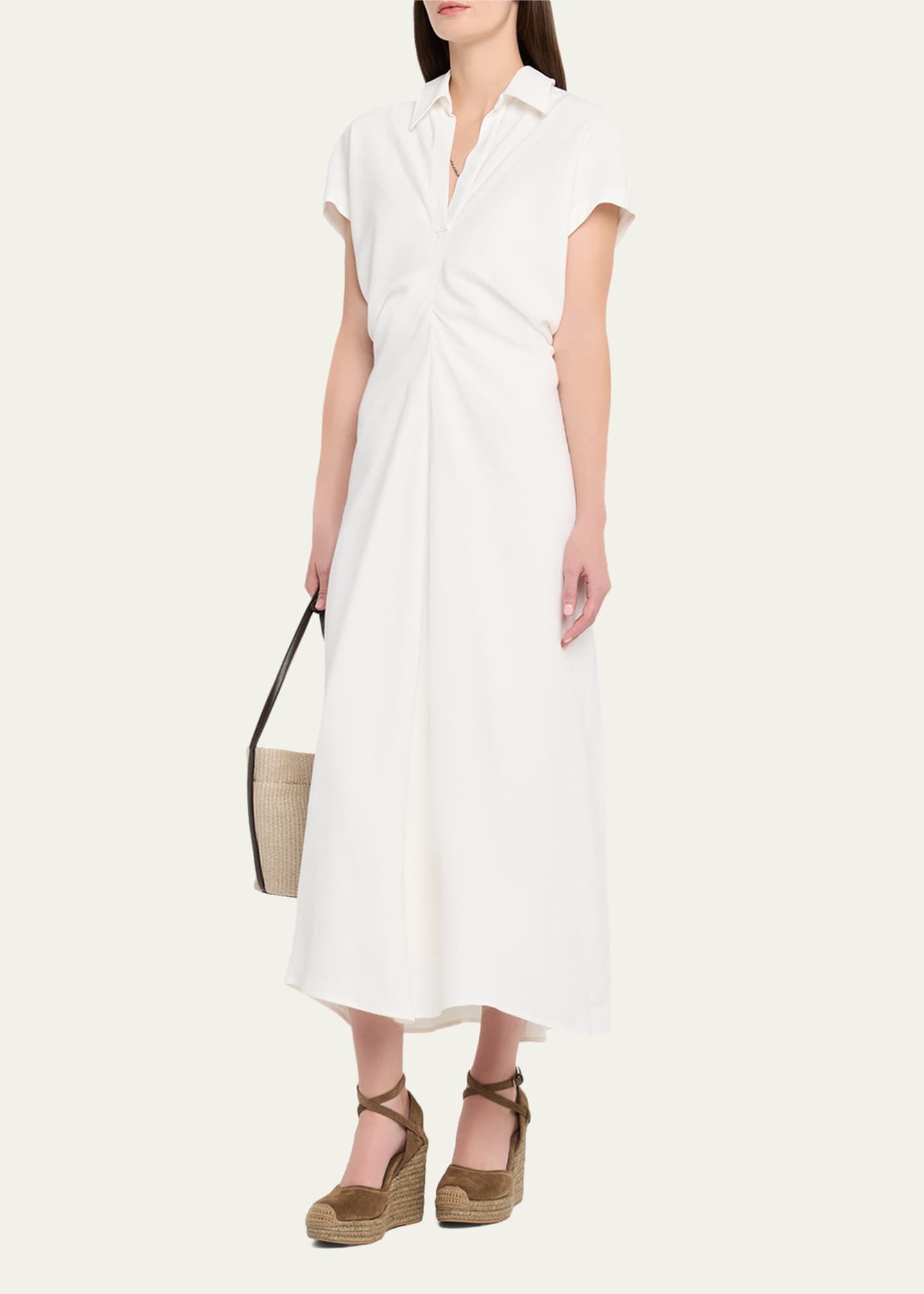 Brunello Cucinelli Draped Linen Twill Ankle Polo Dress With Monili Trim ...