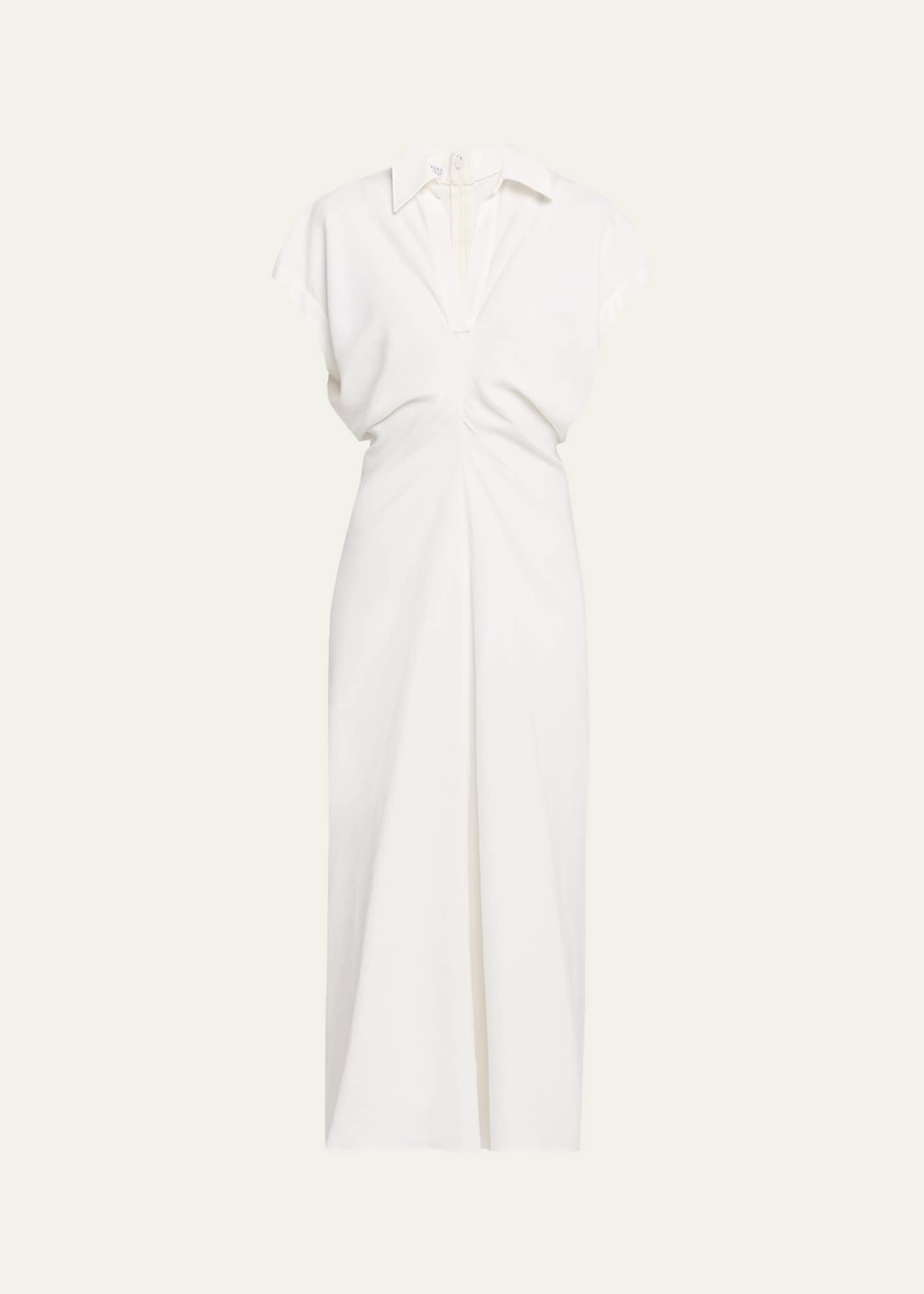 Brunello Cucinelli Draped Linen Twill Ankle Polo Dress With Monili Trim ...