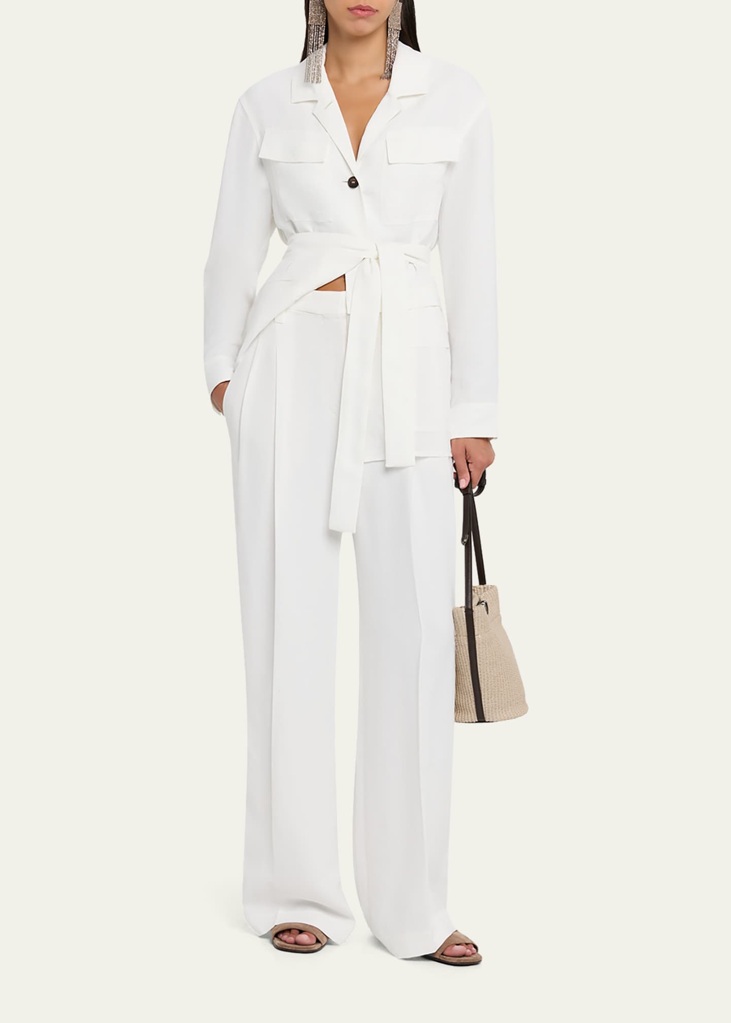 Brunello Cucinelli Mixed-Media Belted Safari Jacket - Bergdorf Goodman