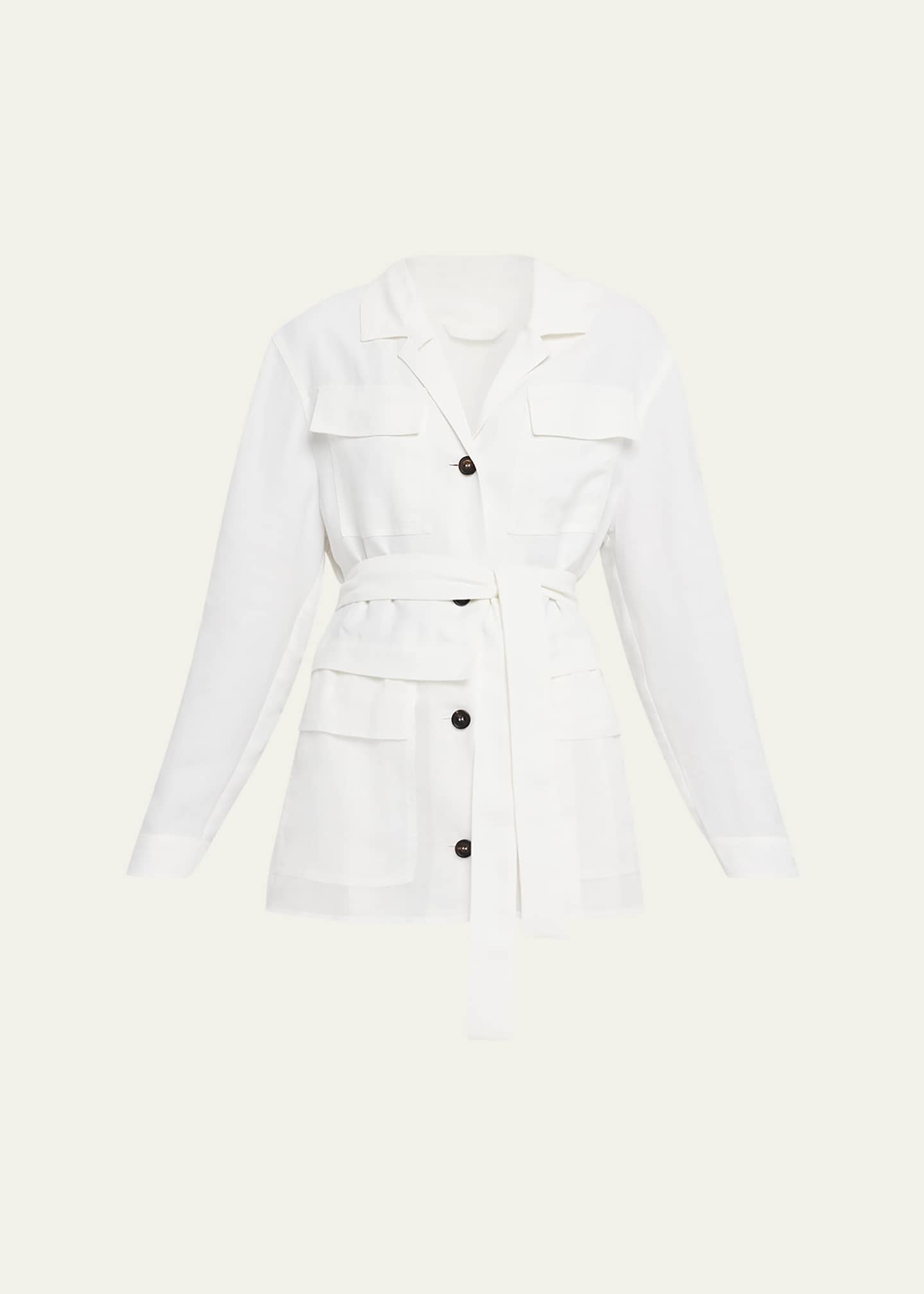 Brunello Cucinelli Mixed-Media Belted Safari Jacket - Bergdorf Goodman