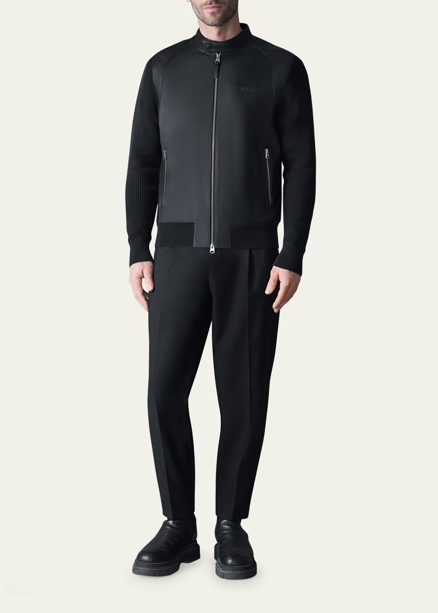 Mackage Men's Dominic Faux Leather Knit-Trim Jacket - Bergdorf Goodman