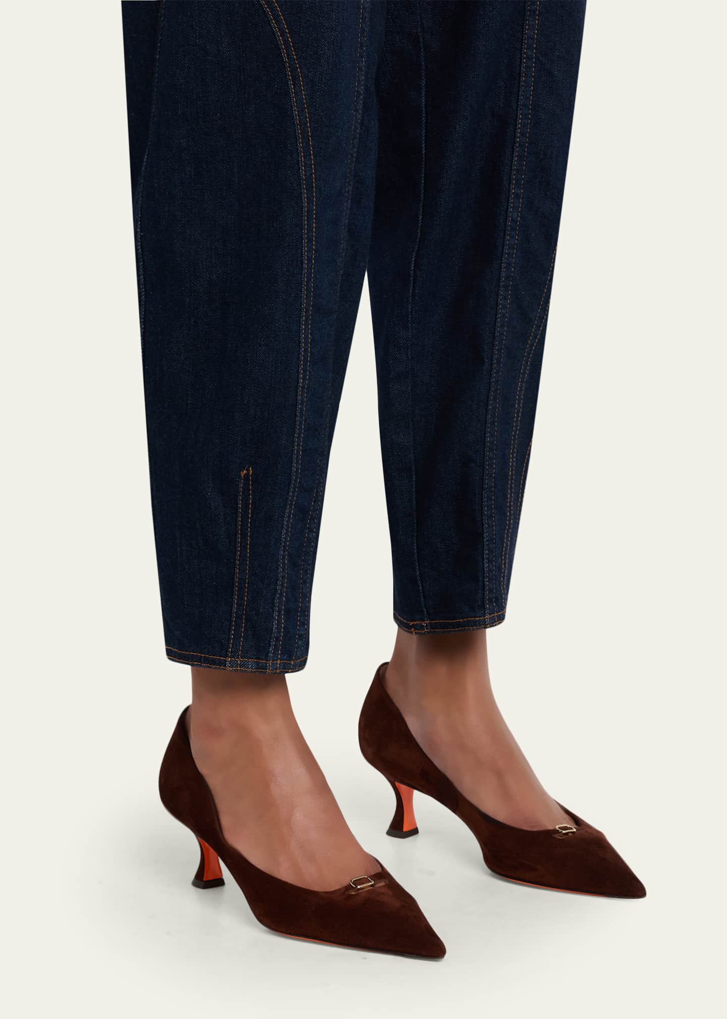 Santoni 55mm Sabine Suede Buckle Pumps - Bergdorf Goodman